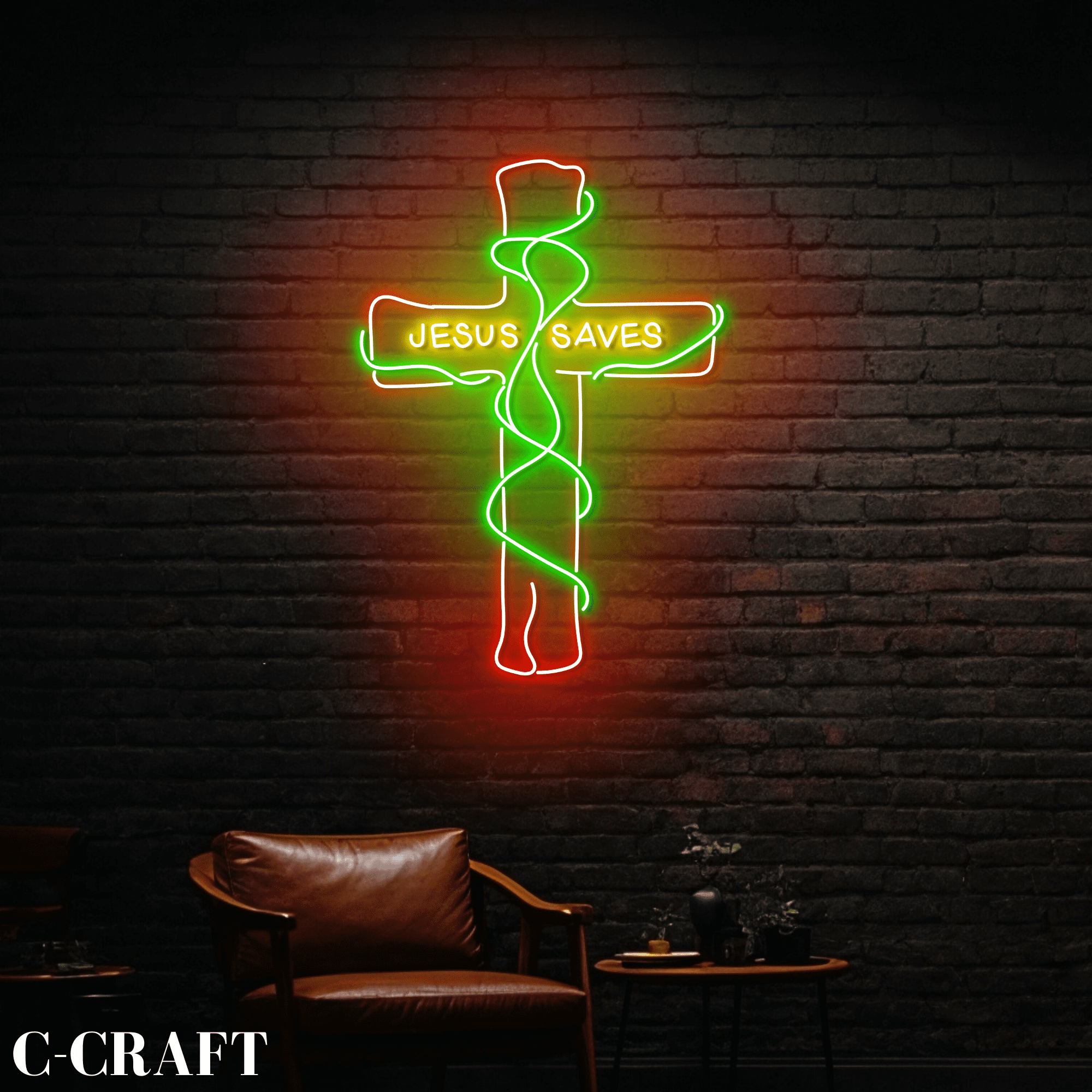 C-CRAFT Jesus Saves Cross Christmas Wall Art Led Light Neon Sign For ...