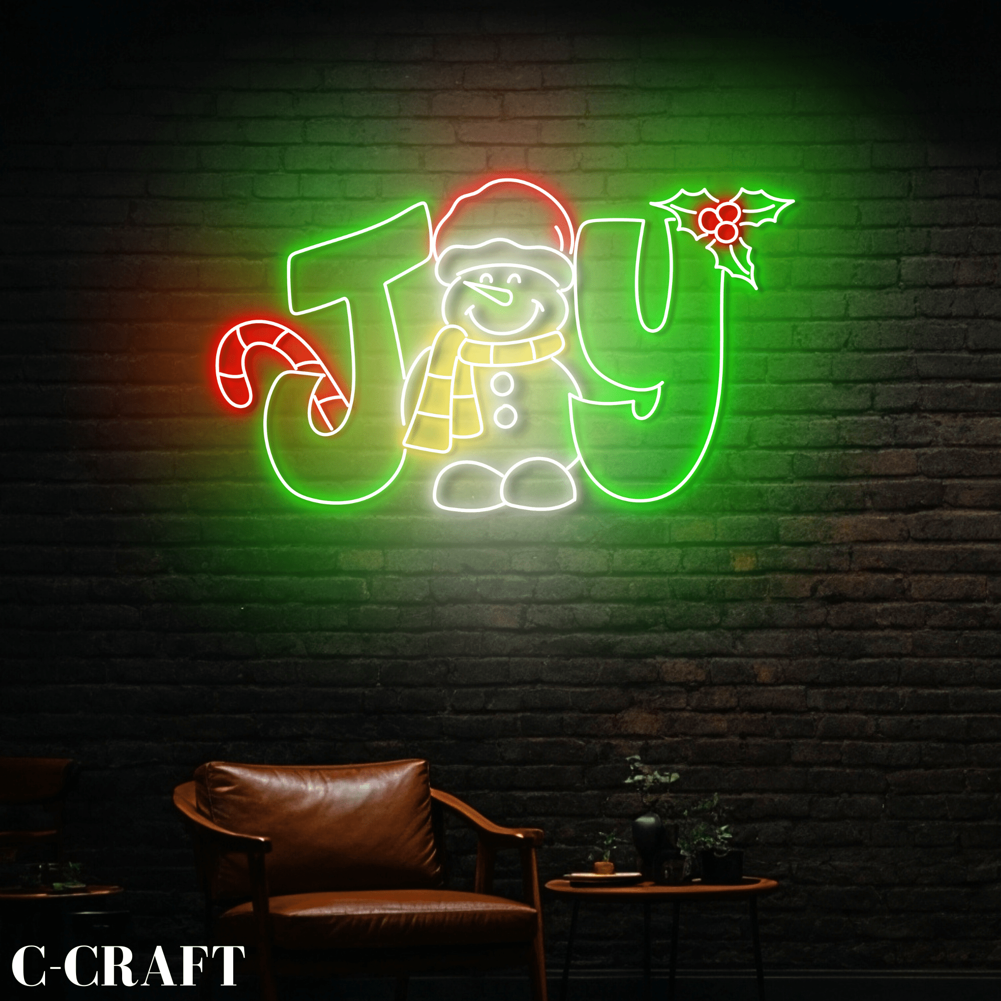 C-CRAFT Joy Snowman Neon Led Light Sign for Christmas Party Wall Art ...