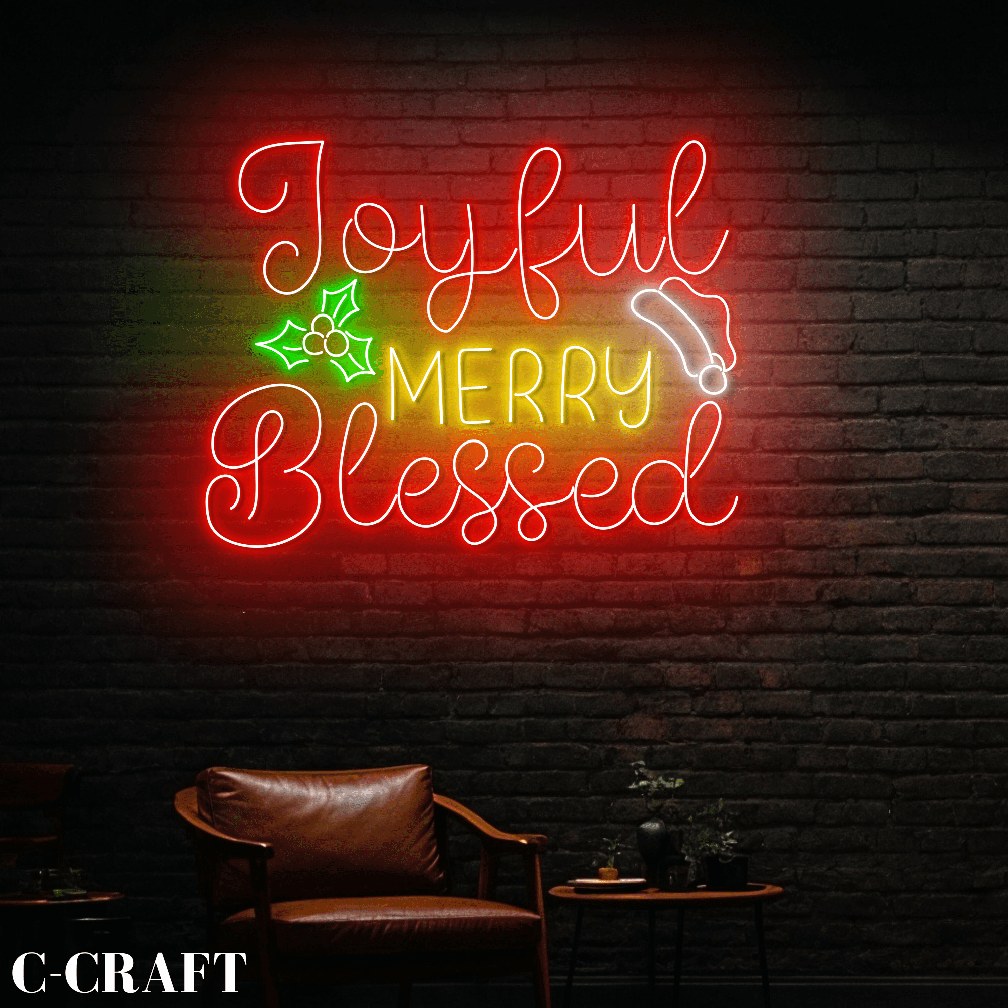 C-CRAFT Joyful Merry Blessed Neon Led Light for Christmas Living Room ...