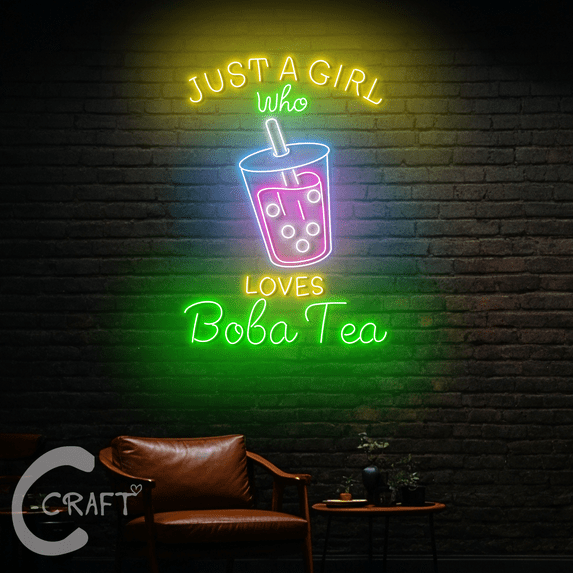 C-CRAFT Just A Girl Who Loves Boba Tea Neon Led Light Up 23 inch for ...