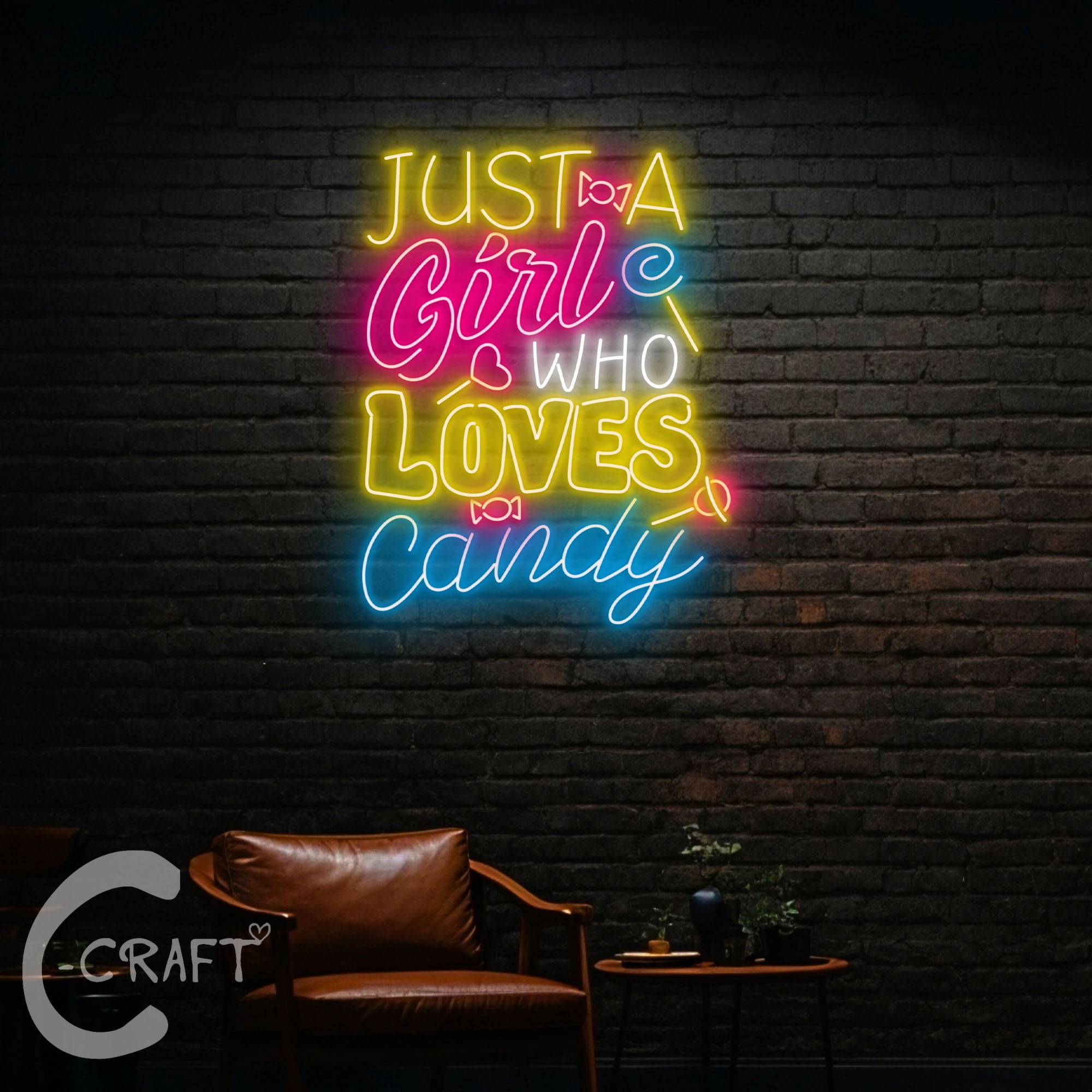C-CRAFT Just A Girl Who Loves Candy Neon Sign LED Light 35 inch for ...