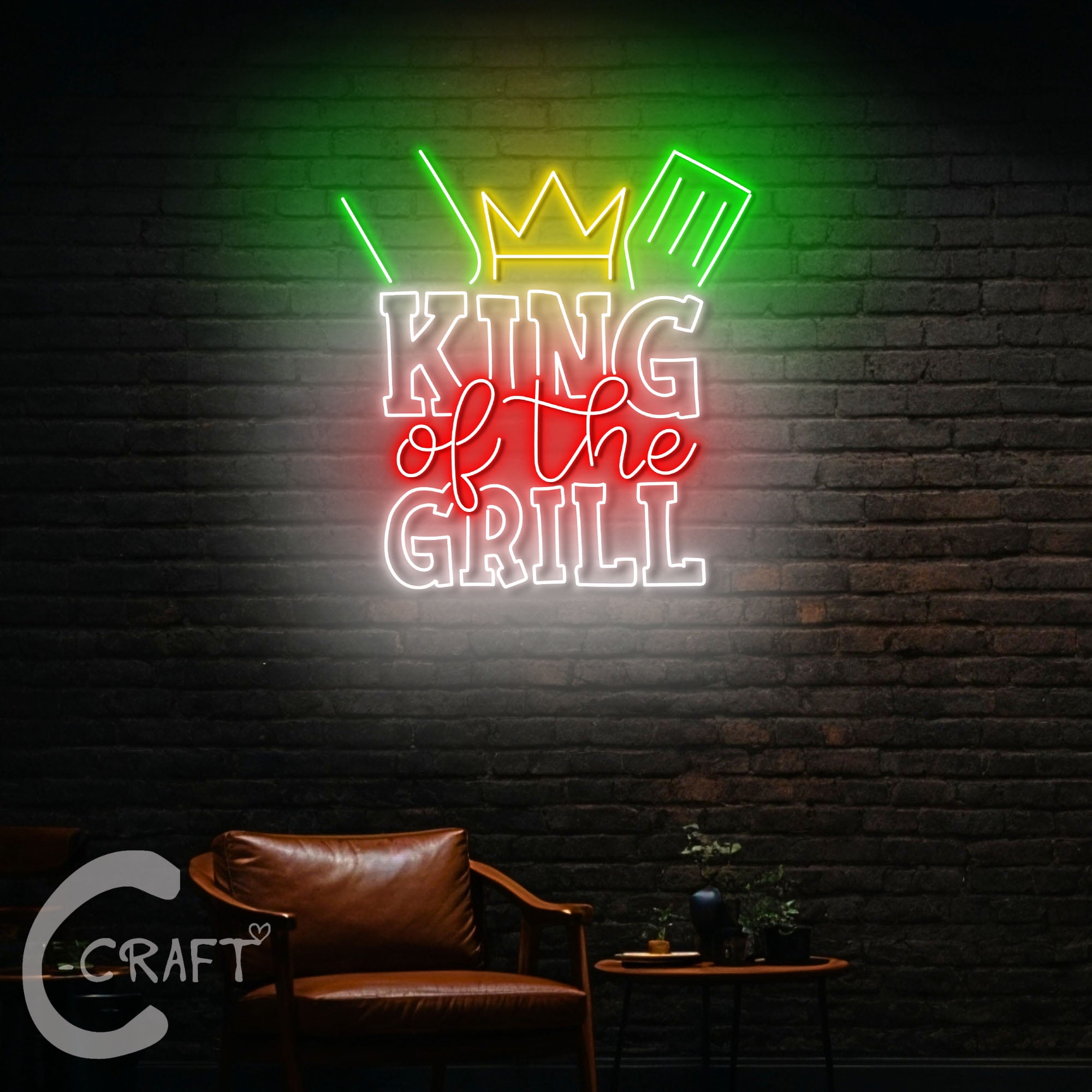C-CRAFT King Of The Grill Neon Led Light Up 20 inch for BBQ Restaurant ...