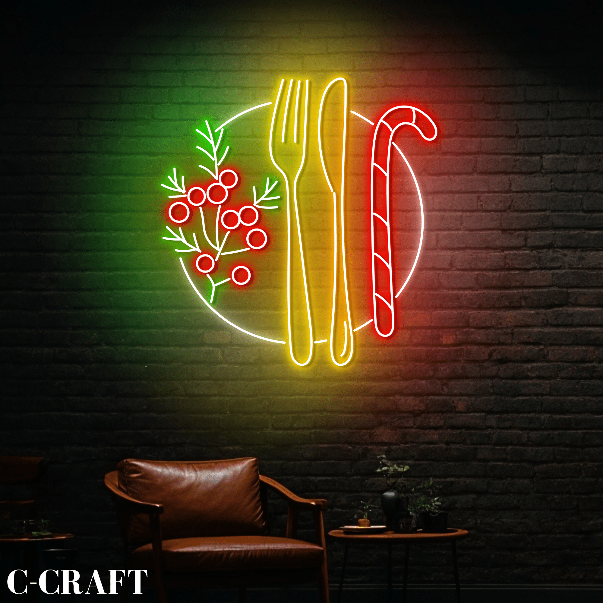 C-CRAFT Kitchen Tools Knife Fork Christmas Neon Led Light Wall Art for ...
