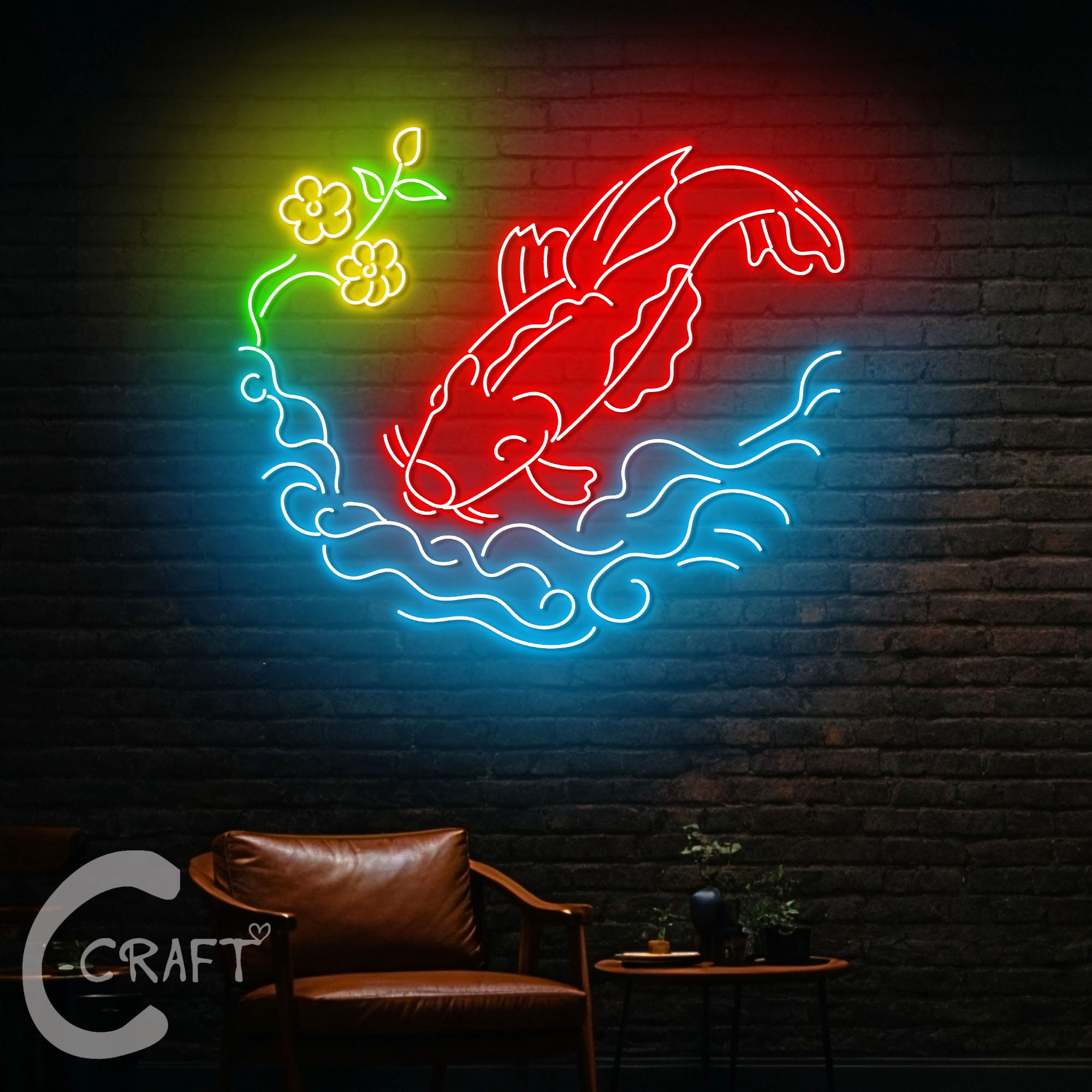 C-CRAFT Koi Fish Moon Wave Neon Led Light Up 25 inch for Koi Fish Shop ...