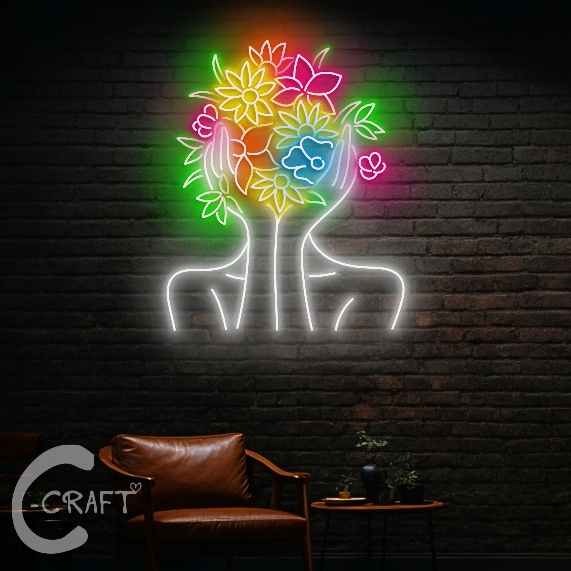 C-CRAFT Lady Flowers Neon Sign LED Light 38 inch for Flower Shop ...