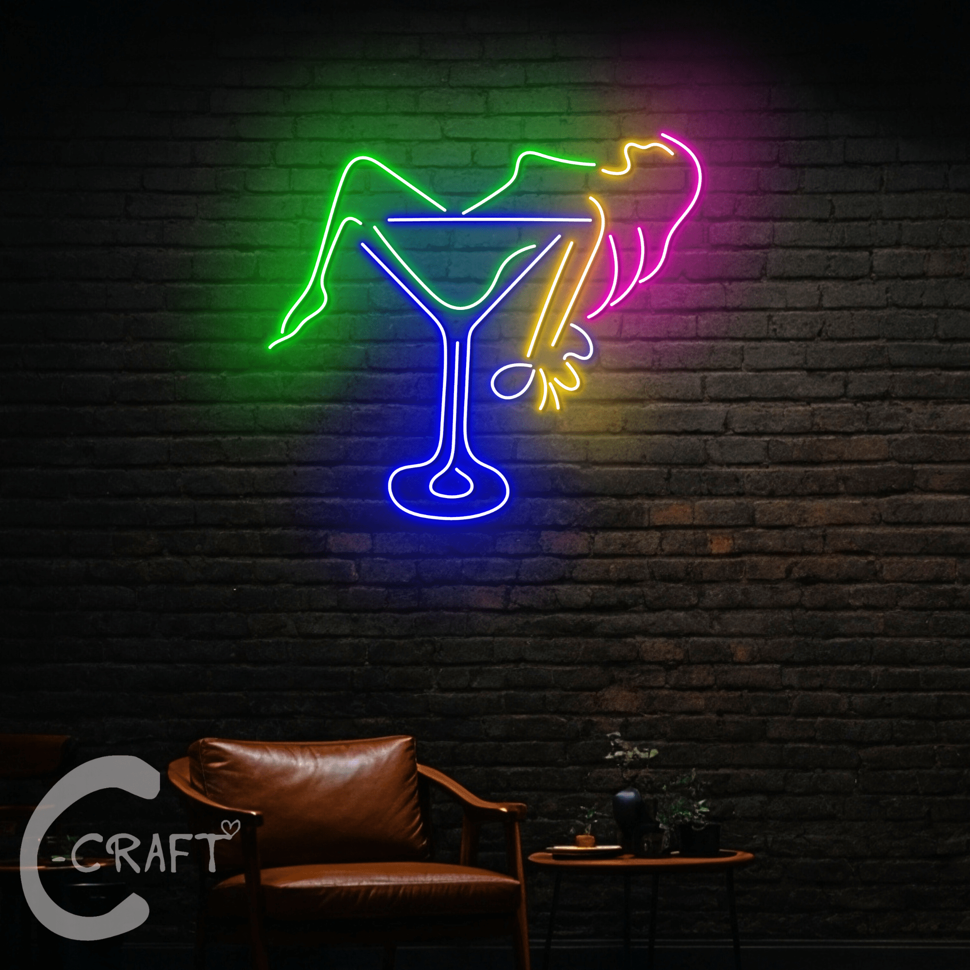 C-CRAFT Lady In Cocktail Cup Neon Led Light Up 33 inch for Cocktail ...