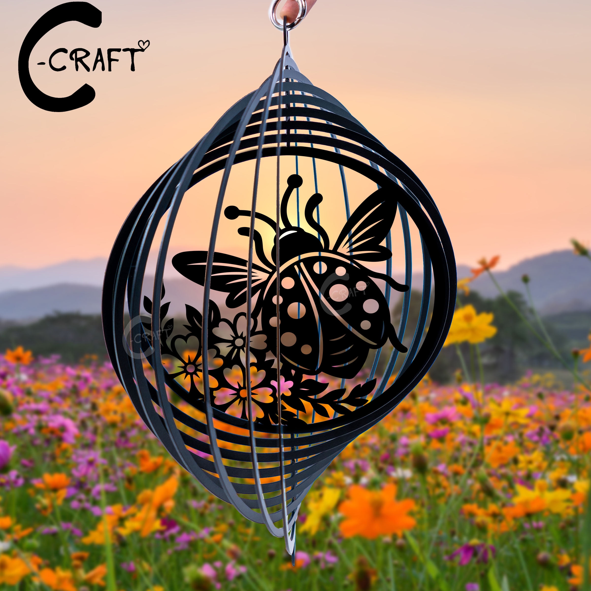 C-CRAFT Ladybug Metal Wind Spinner 18 Inches, Rustic Garden Decoration ...
