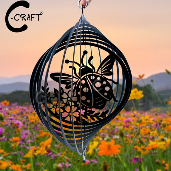 C-CRAFT Ladybug Metal Wind Spinner 18 Inches, Rustic Garden Decoration ...