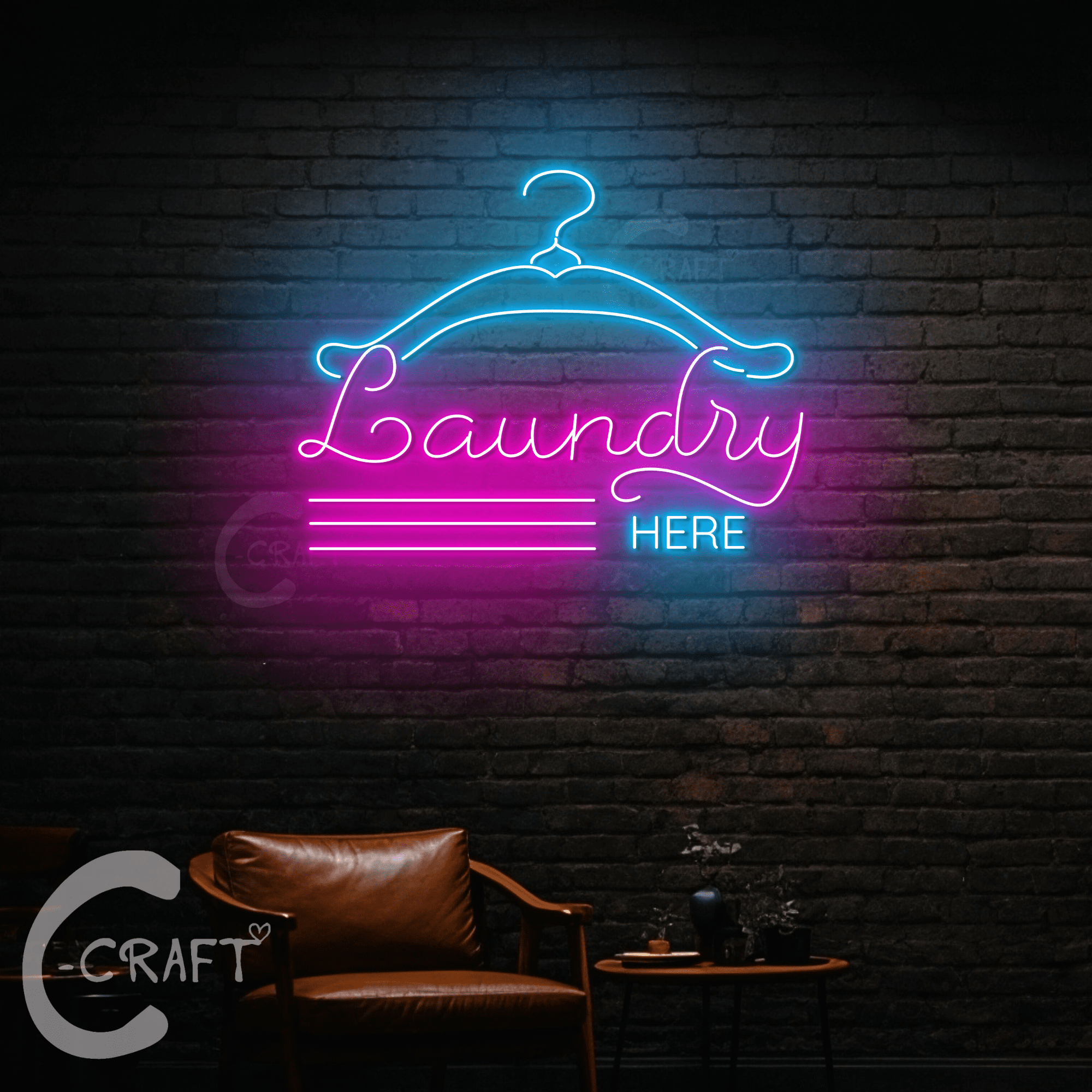 C-CRAFT Laundry Here Neon Sign Led Light Up 20 inch for Laundry Shop ...