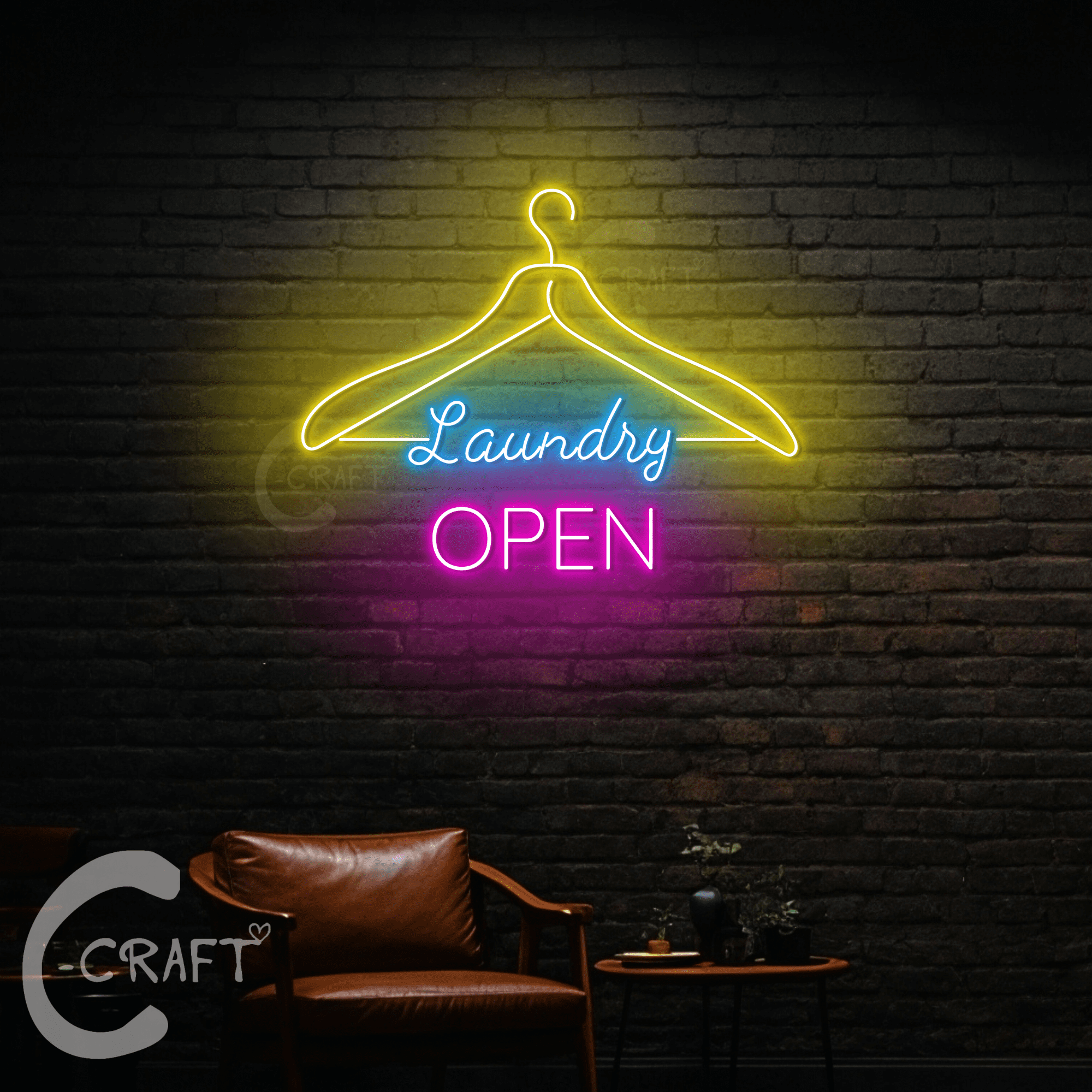 C-CRAFT Laundry Open Neon Sign Led Light Up 20 inch for Laundry Shop ...