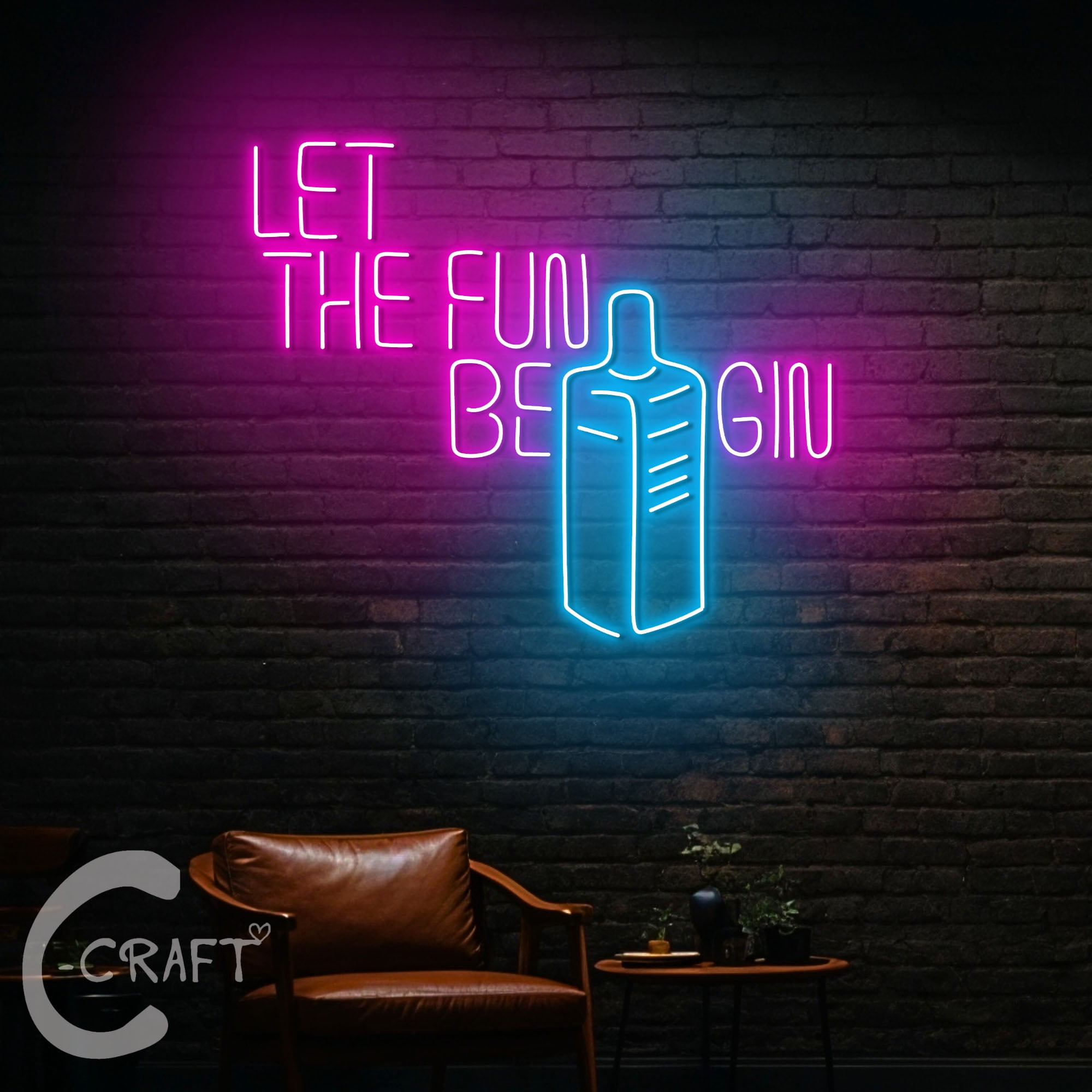 C-CRAFT Let The Fun Begin Neon Sign LED Light 40 inch for Gin Cocktail Bar Wall Art Decor ...
