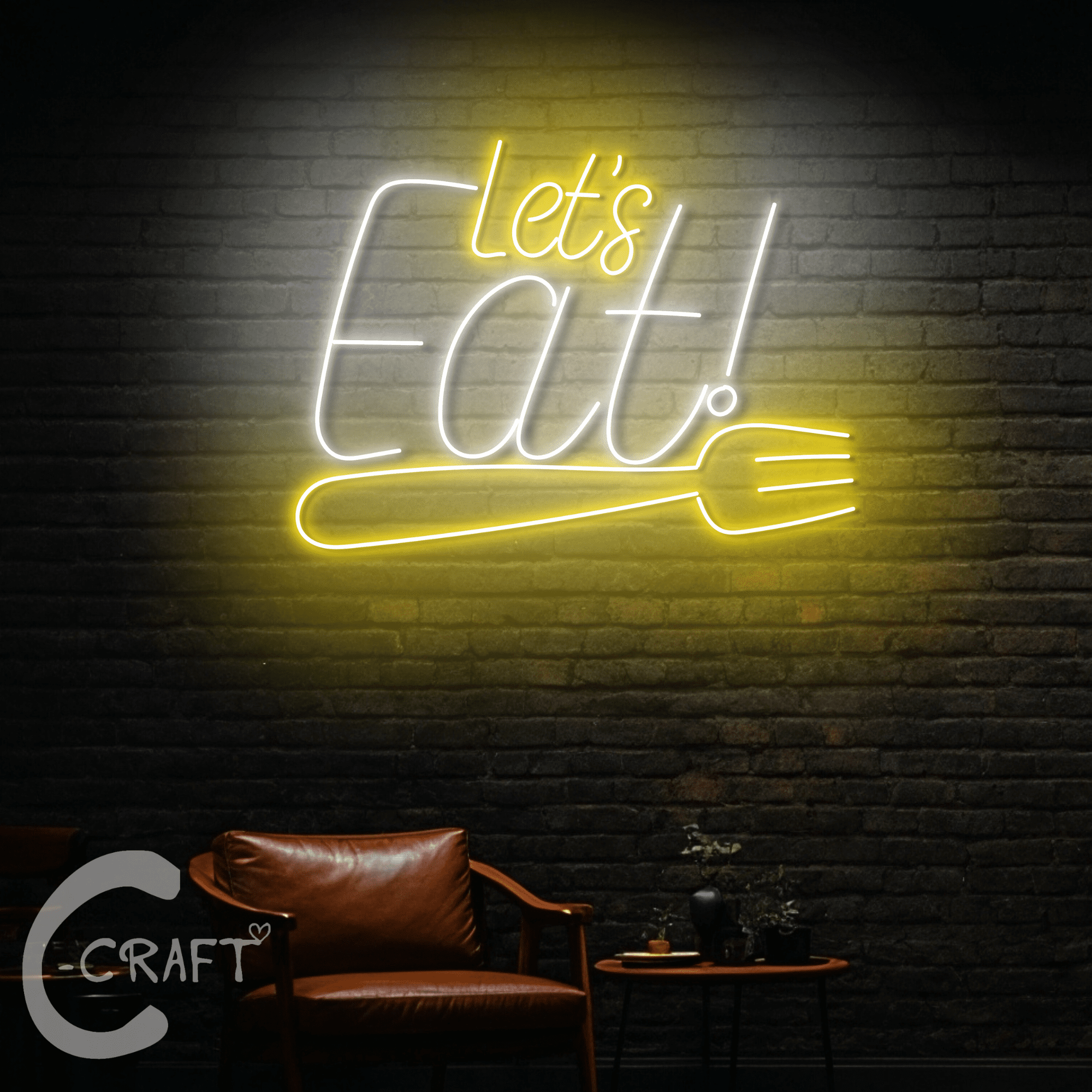 C-CRAFT Let's Eat Neon Led Light Up 20 inch for Restaurant Kitchen Open ...