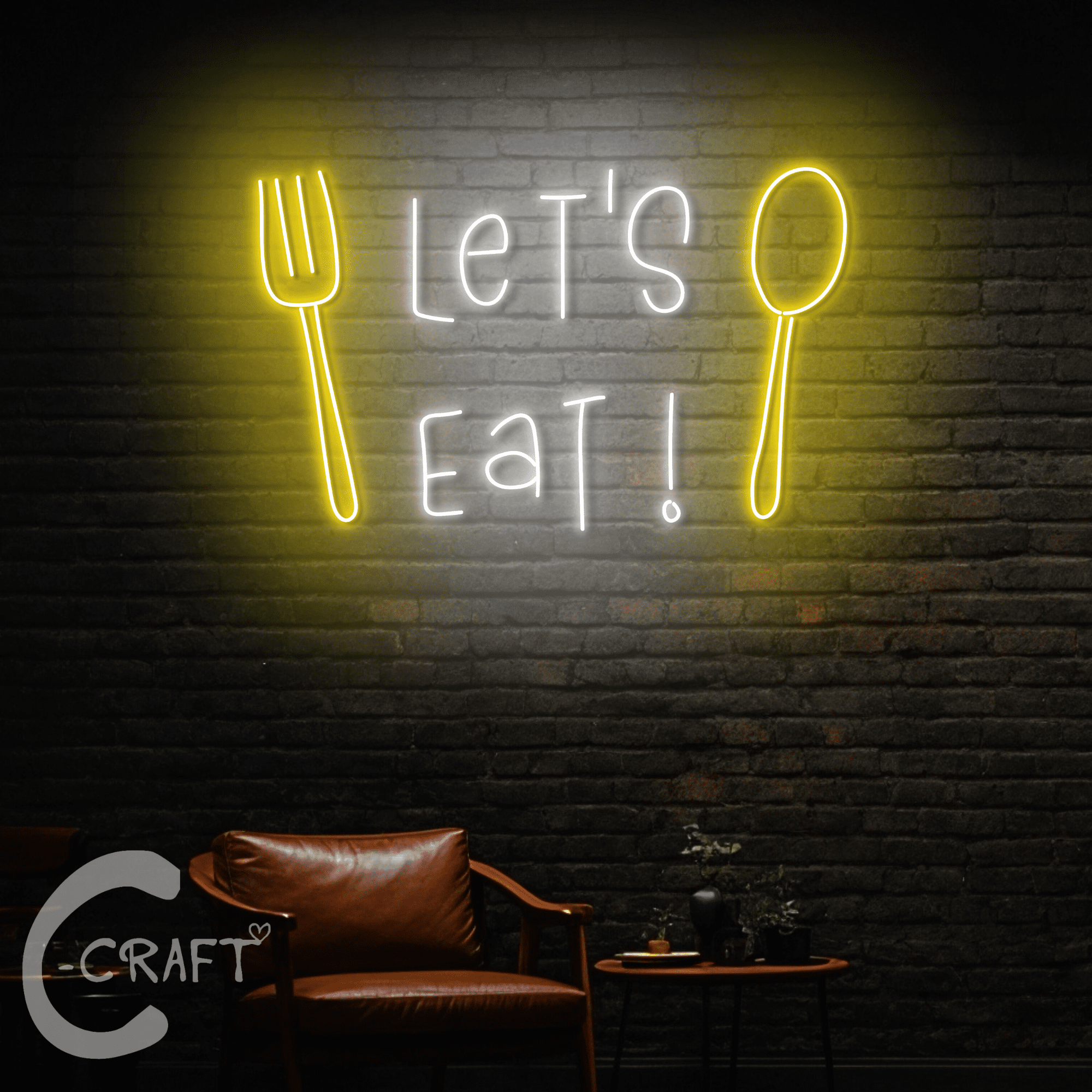 C-CRAFT Let's Eat Neon Led Light Up 40 inch for Restaurant Kitchen ...