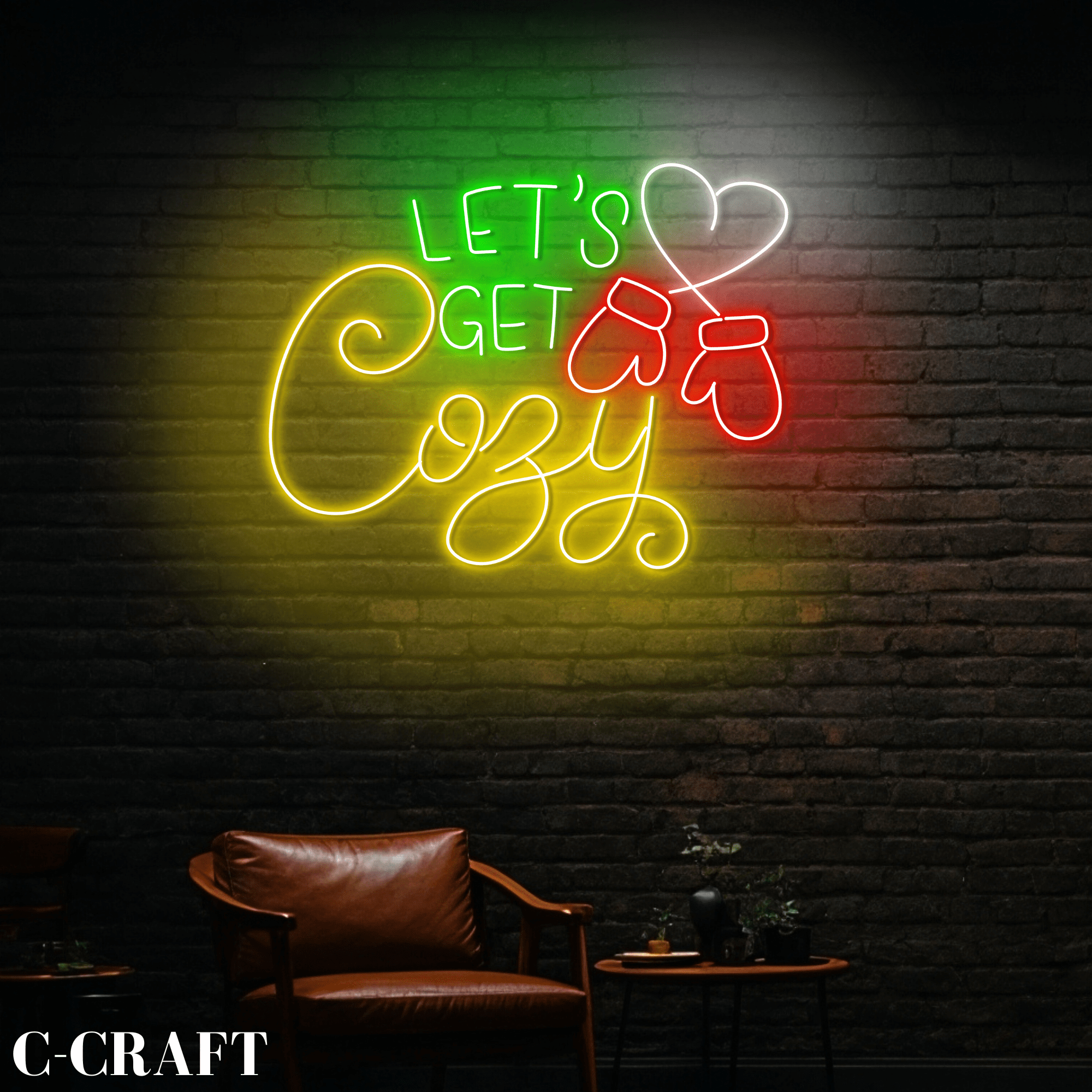 C-CRAFT Let's Get Cozy Christmas Wall Art Led Light Neon Sign For ...