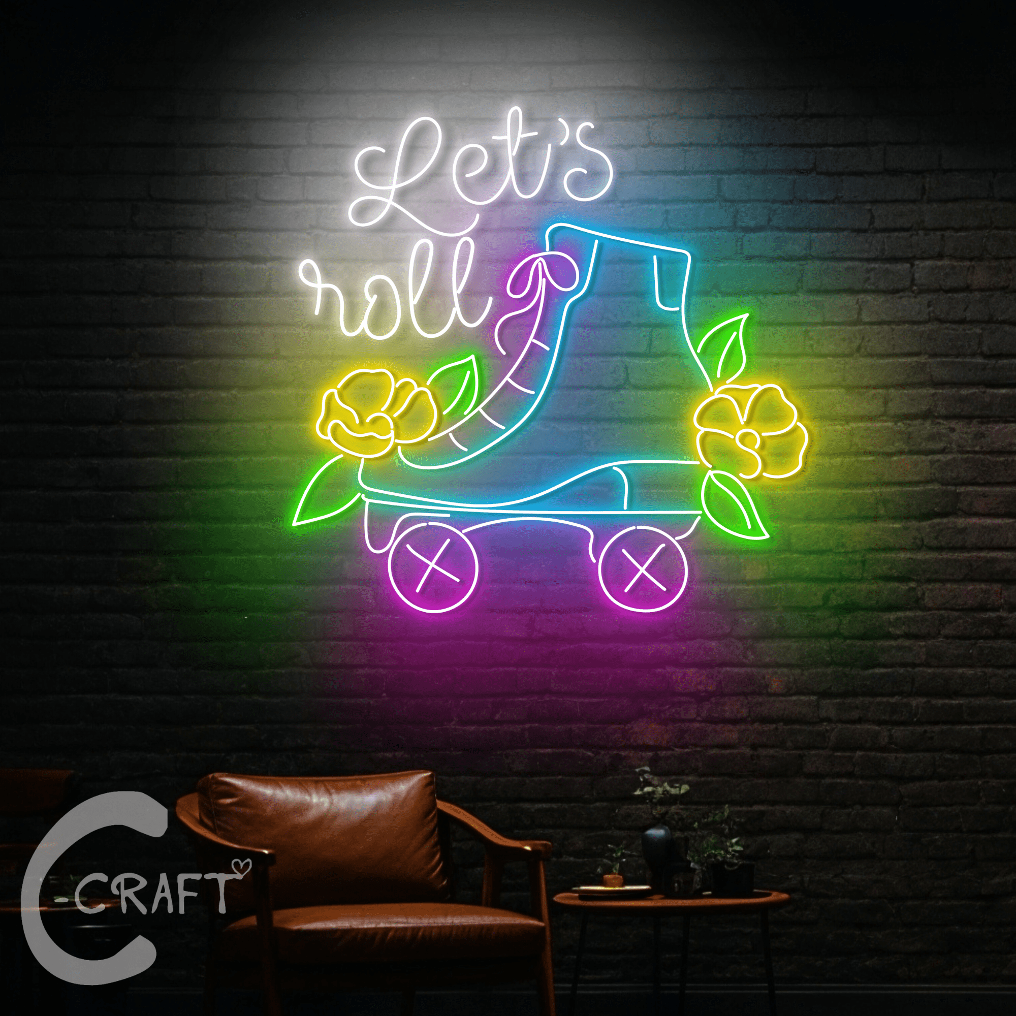 C-CRAFT Let's Roll Neon Led Light Up 30 inch for Skate Club Bedroom ...