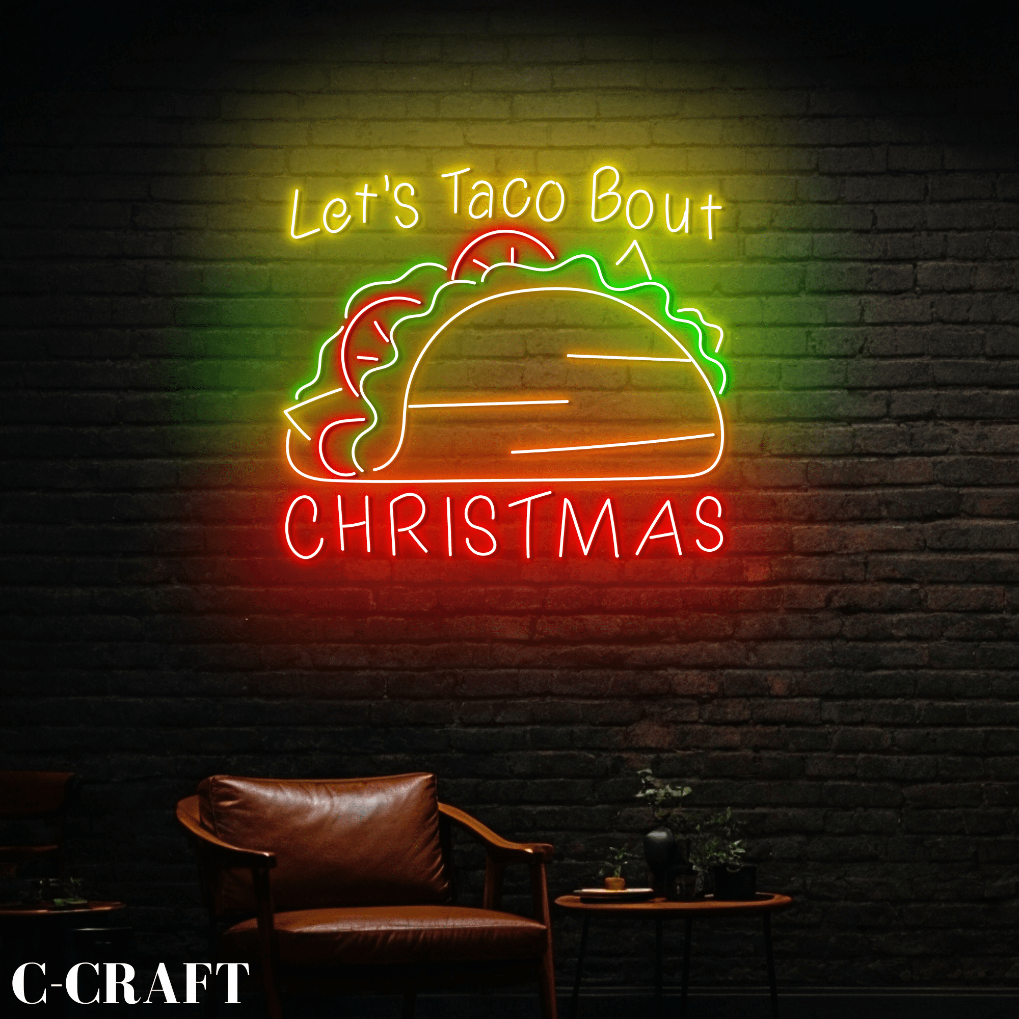 C-CRAFT Let's Taco Bout Christmas Wall Art Led Light Neon Sign For ...