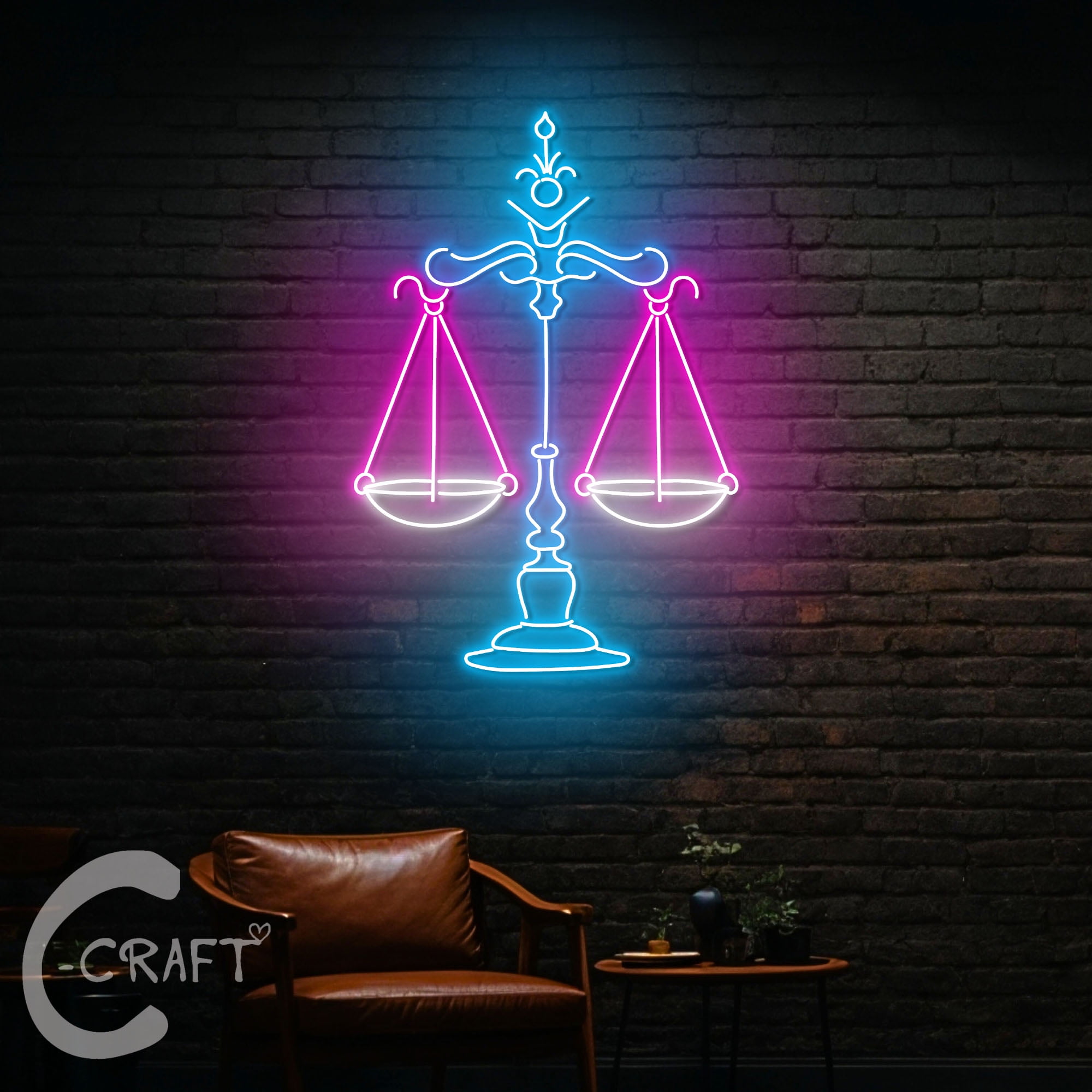 C-CRAFT Libra Zodiac Neon Led Light Up 40 inch for Psychic Shop Bedroom ...