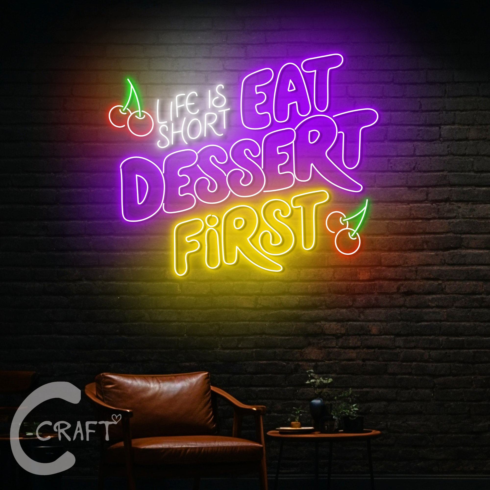 C-CRAFT Life Is Short Eat Dessert First Neon Led Light Up 30 inch for ...