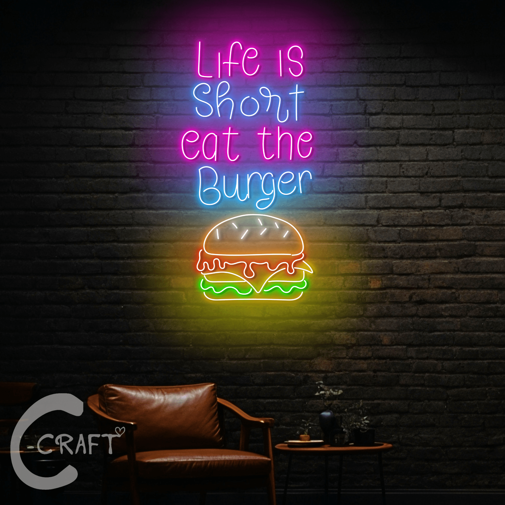 C-CRAFT Life Is Short Eat The Burger Neon Led Light Up 27 inch for ...