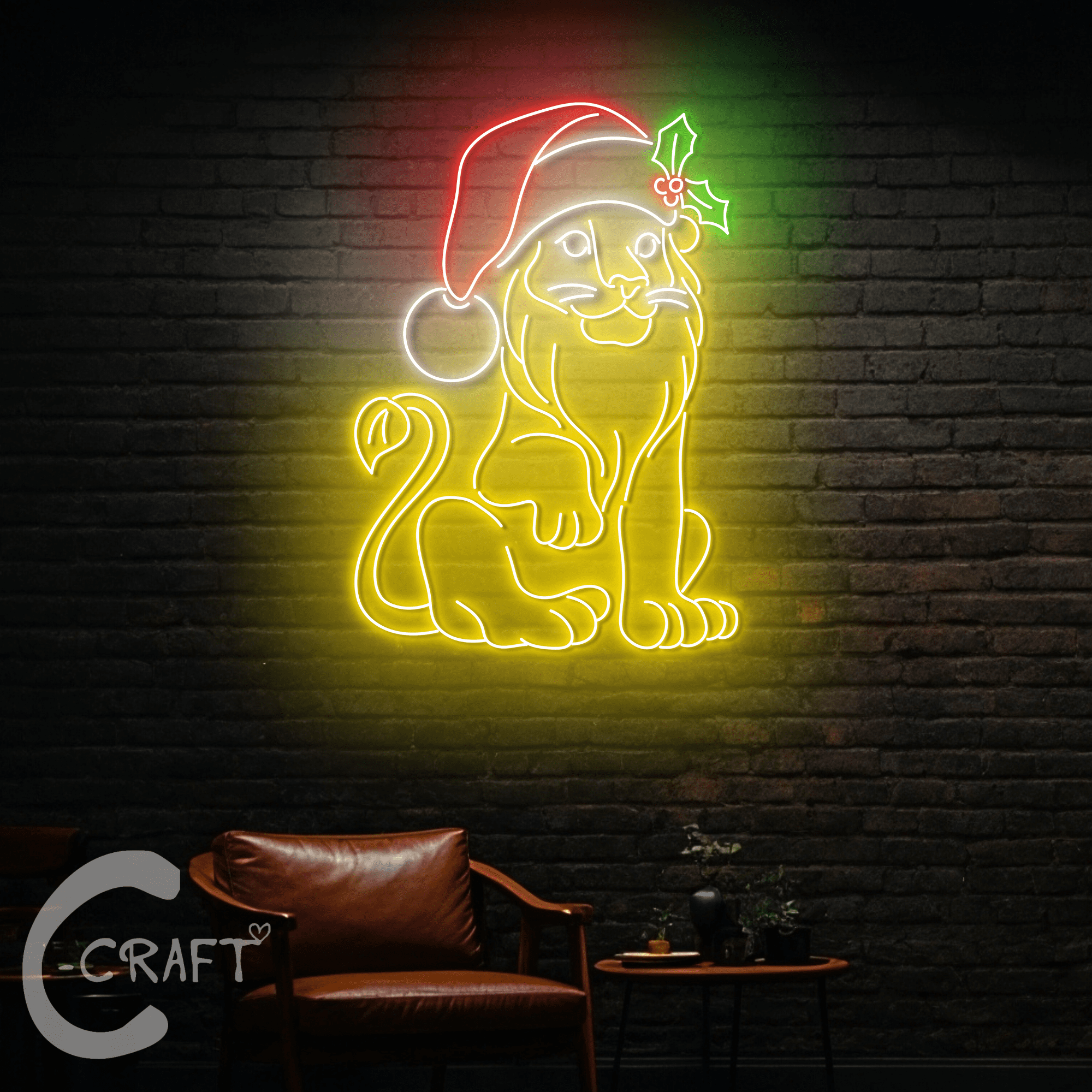C-CRAFT Lion Santa Hat Led Wall Art Neon Light For Christmas Home Wall ...