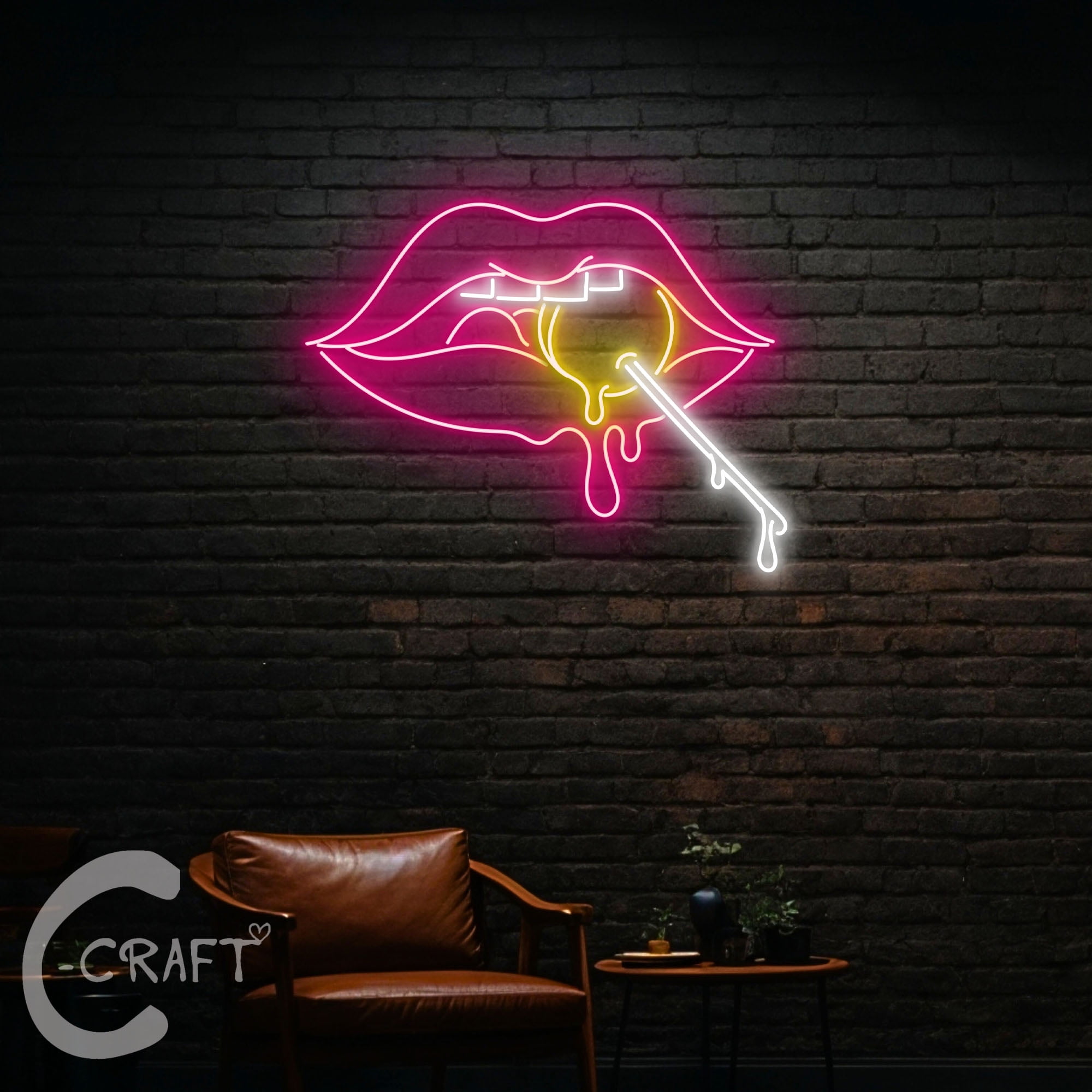 C-CRAFT Lips Dripping Candy Neon Sign LED Light 18 inch for Candy Shop ...