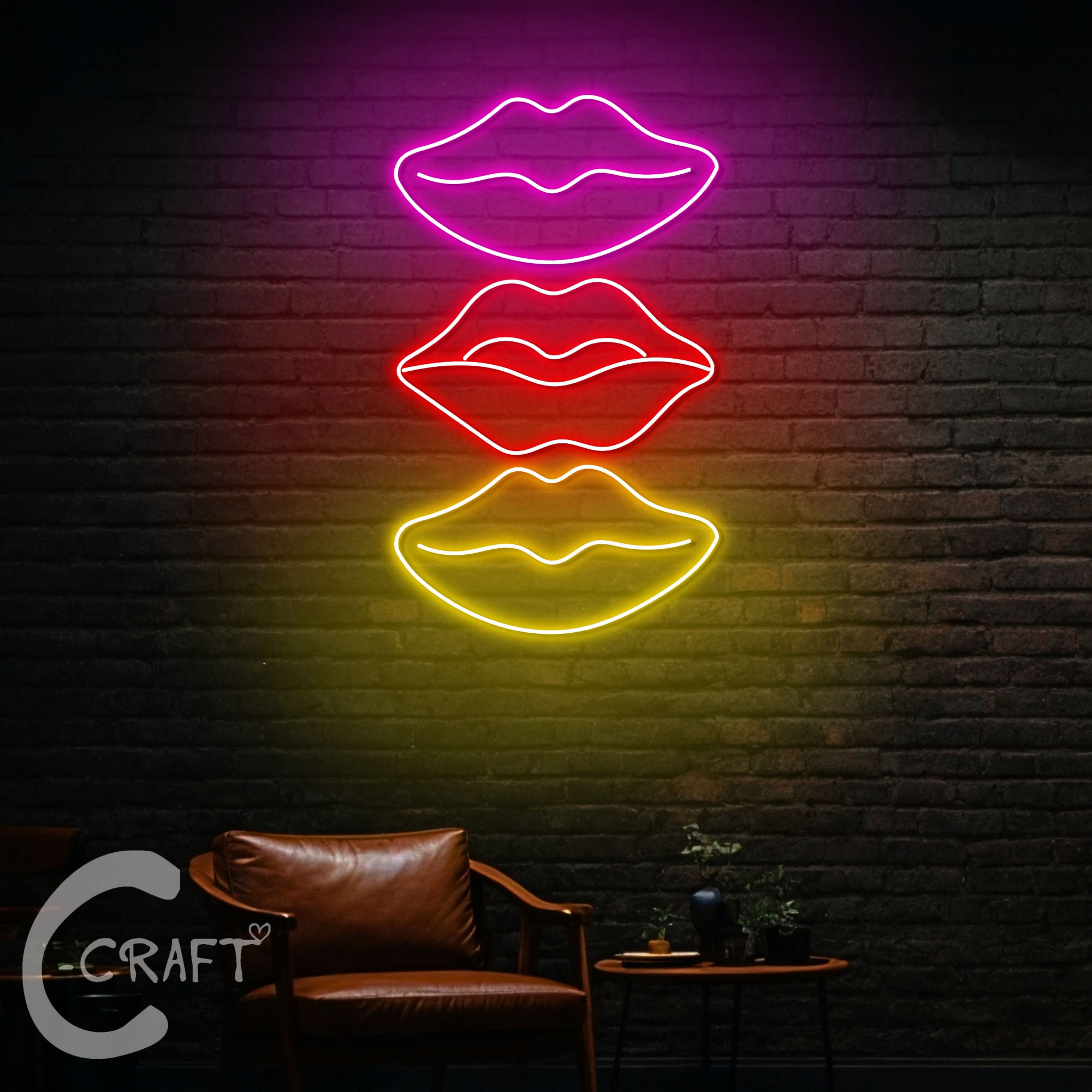 C-CRAFT Lips Neon Sign LED Light 18 inch for Home Bar Spa Salon Wall ...