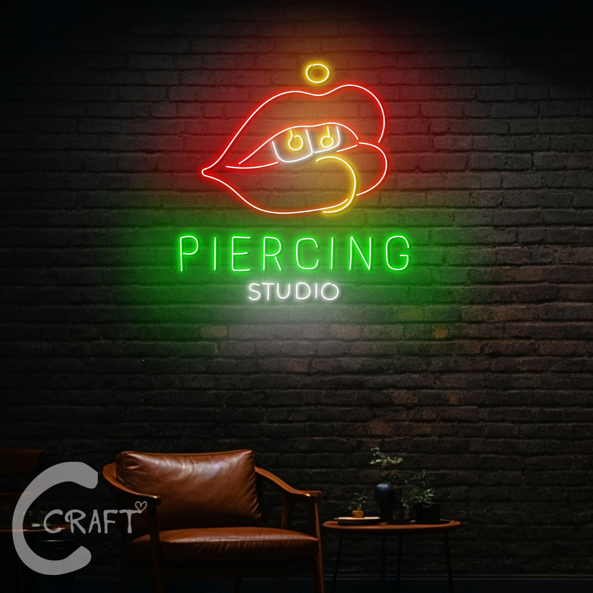 C-CRAFT Lips Piercing Studio Neon Led Light Up 30 inch for Piercing ...