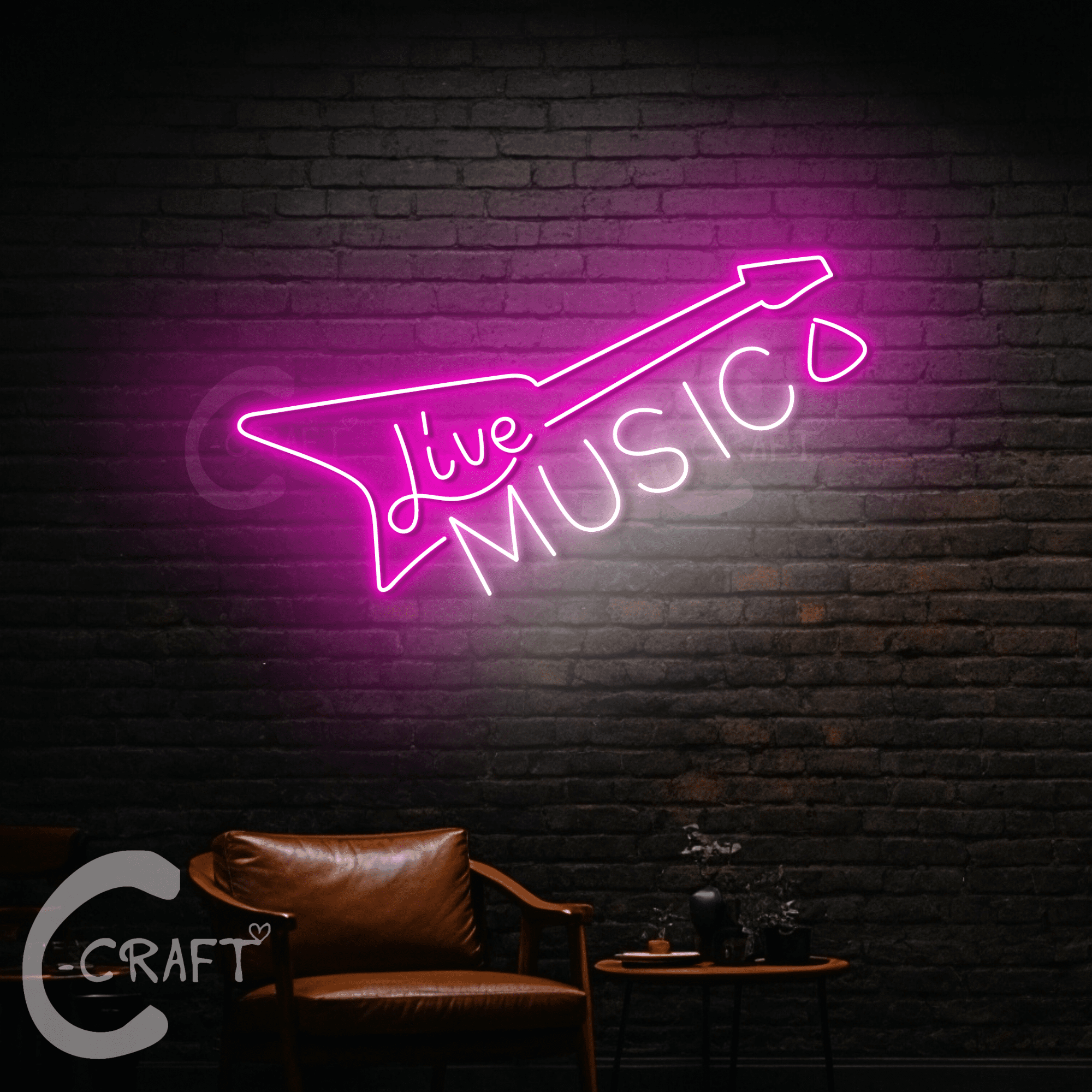 C-CRAFT Live Music Neon Sign Led Light Up 40 inch for Music Studio Wall ...