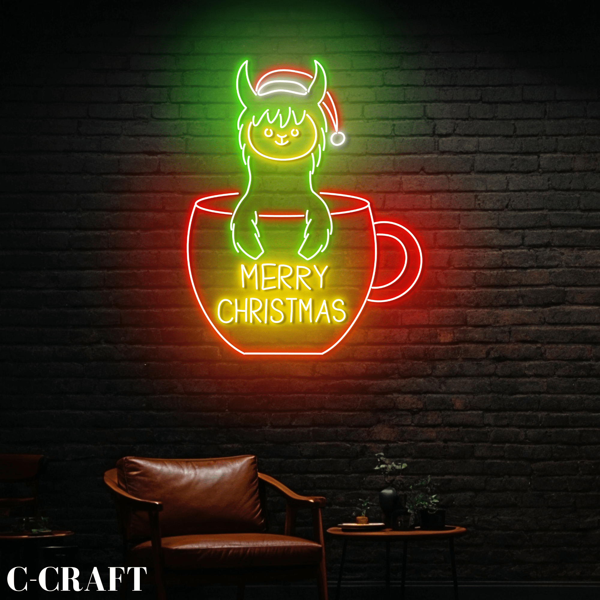 C-CRAFT Llama In Coffee Cup Christmas Neon Led Light Wall Art For ...