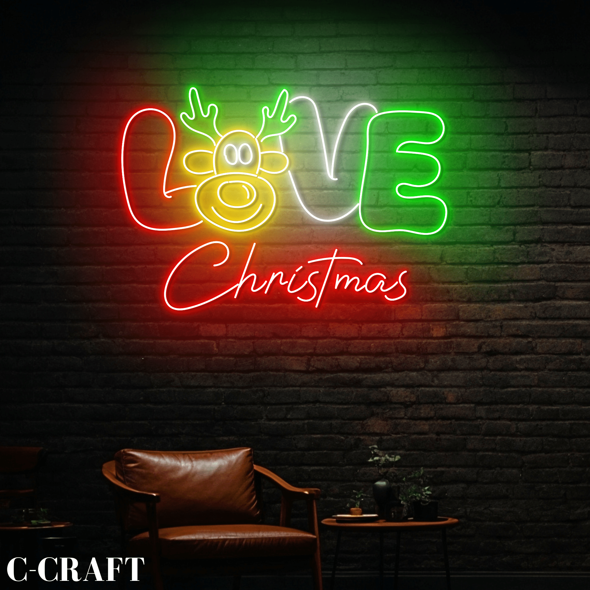 C-CRAFT Love Christmas Reindeer Neon Led Light for Home Wall Decor ...
