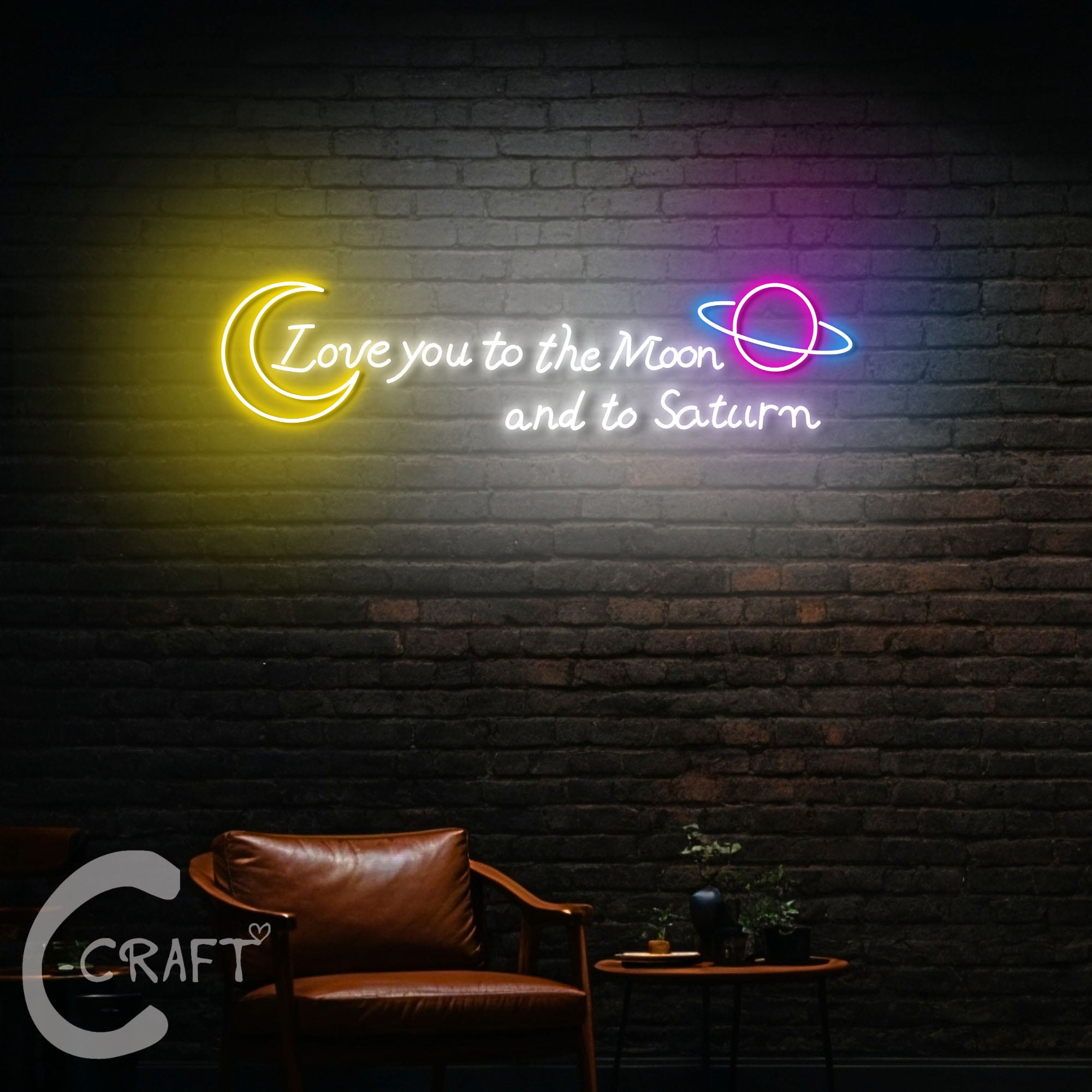 C-CRAFT Love You to the Moon and to Saturn Neon Sign LED Light 33 inch ...
