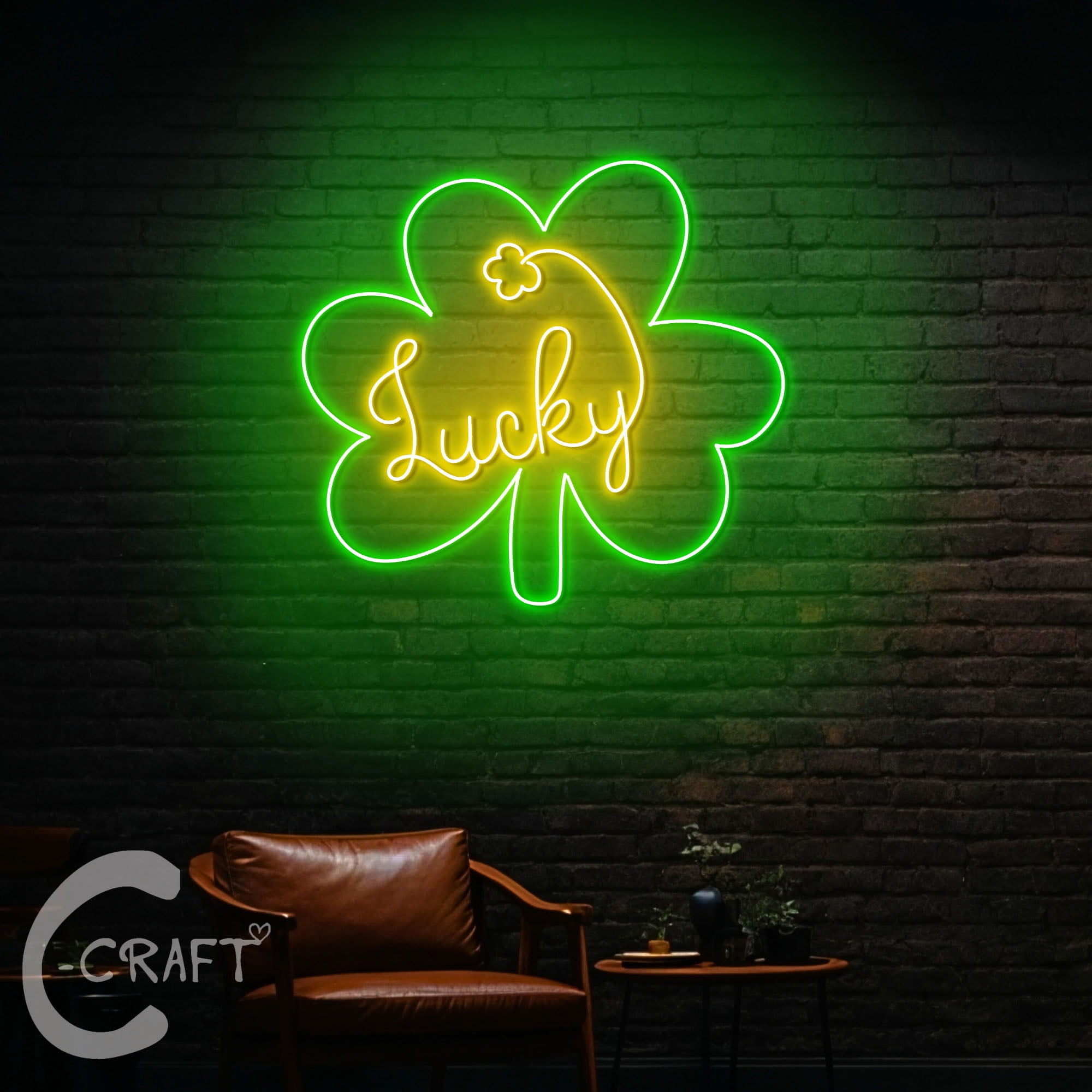 C-CRAFT Lucky 4 Leaf Clover Neon Sign LED Light 40 inch for Patrick's ...