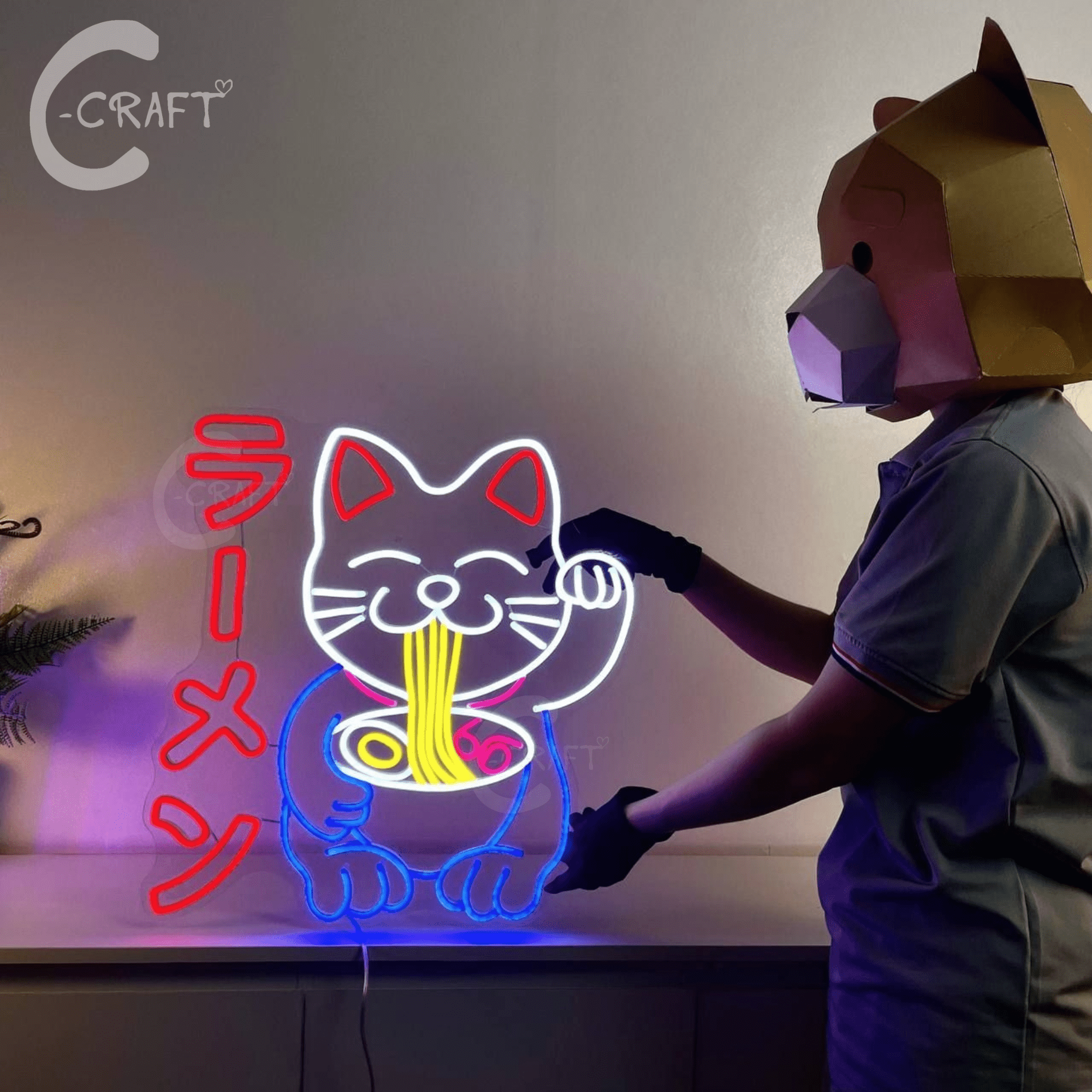 C-CRAFT Lucky Cat Neon Light Led Sign 40 inch for Japanese Ramen ...