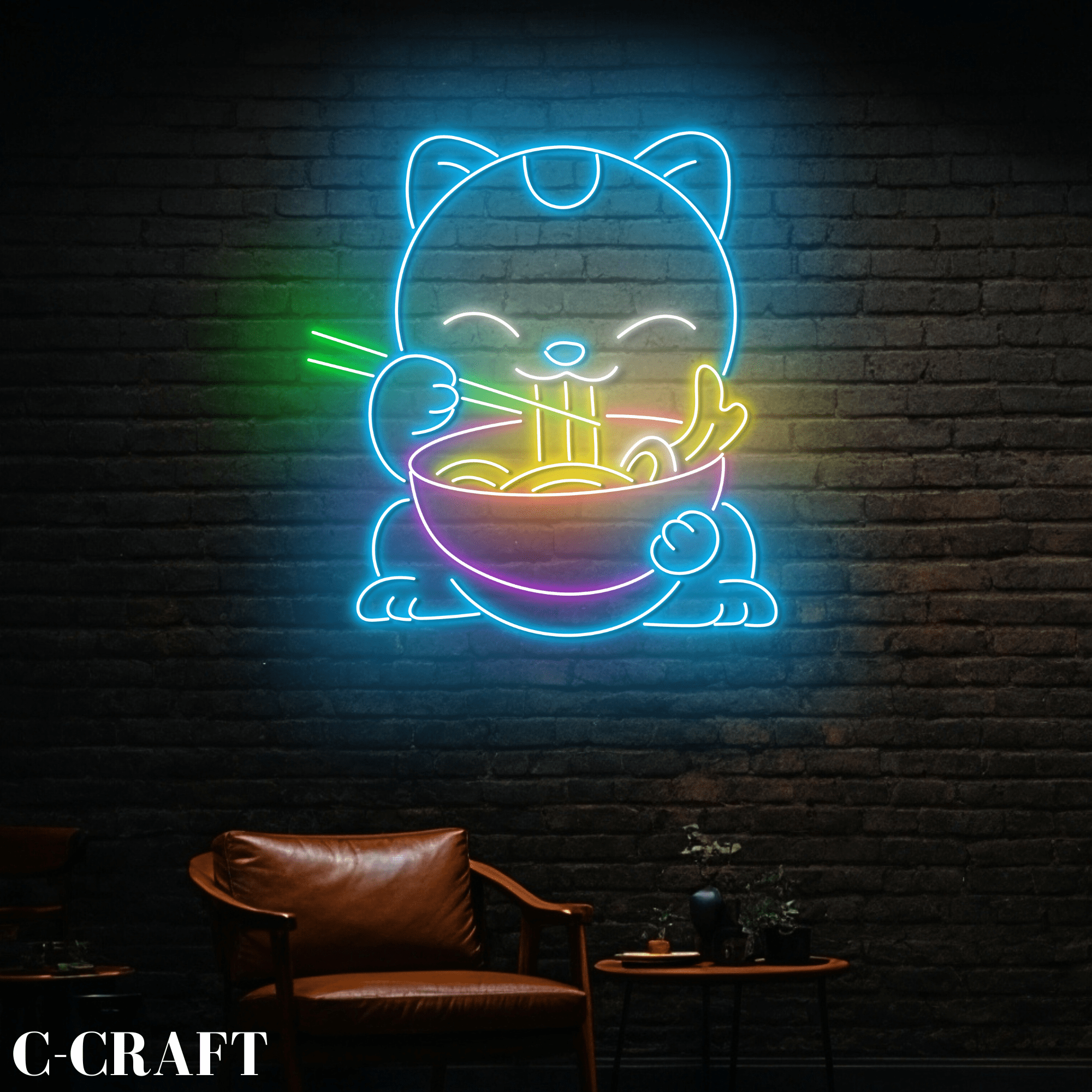 C-CRAFT Lucky Cat Ramen Neon Led Light Wall Art for Ramen Restaurant ...