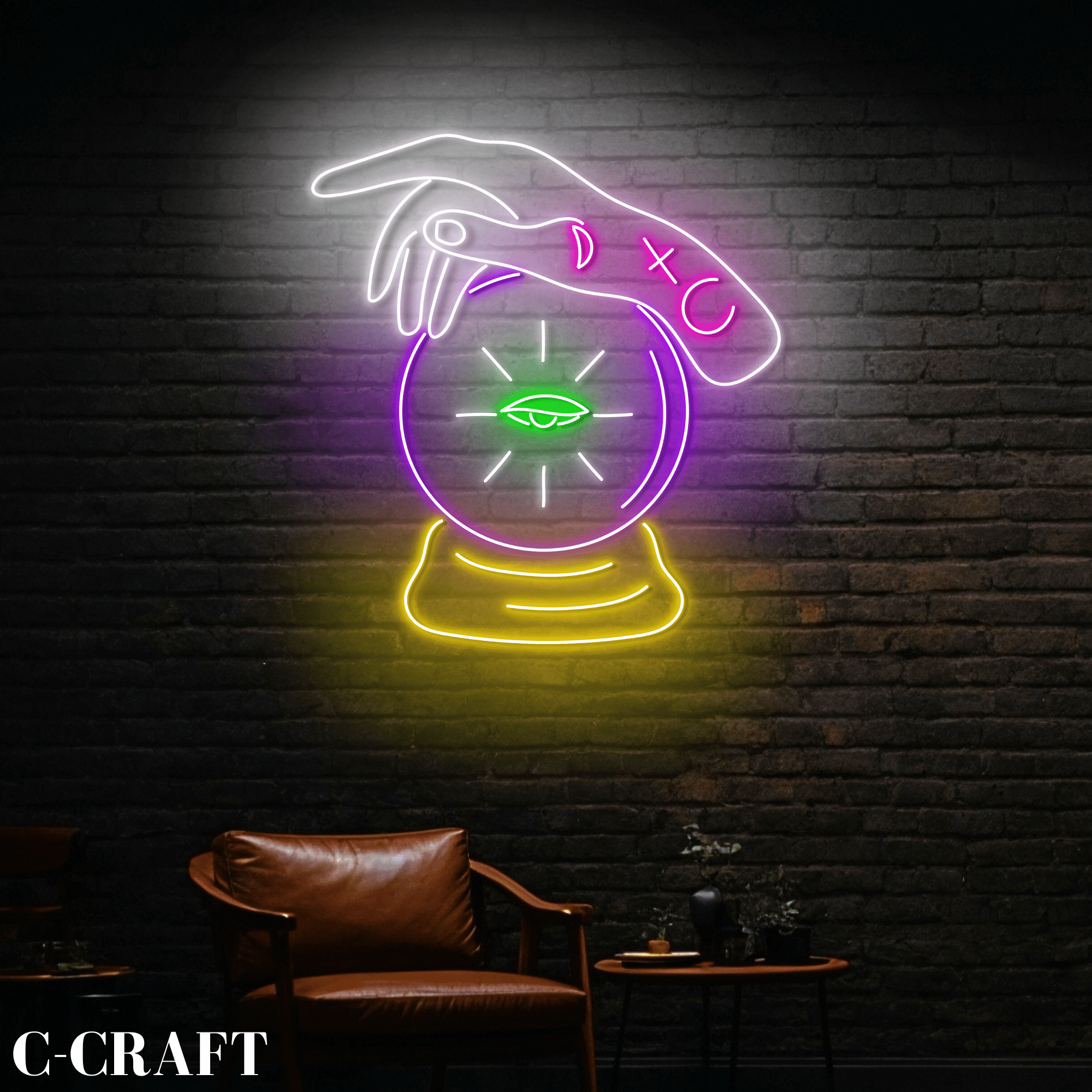 C-CRAFT Magical Crystal Ball Neon Led Light Wall Art for Tarot Psychic ...