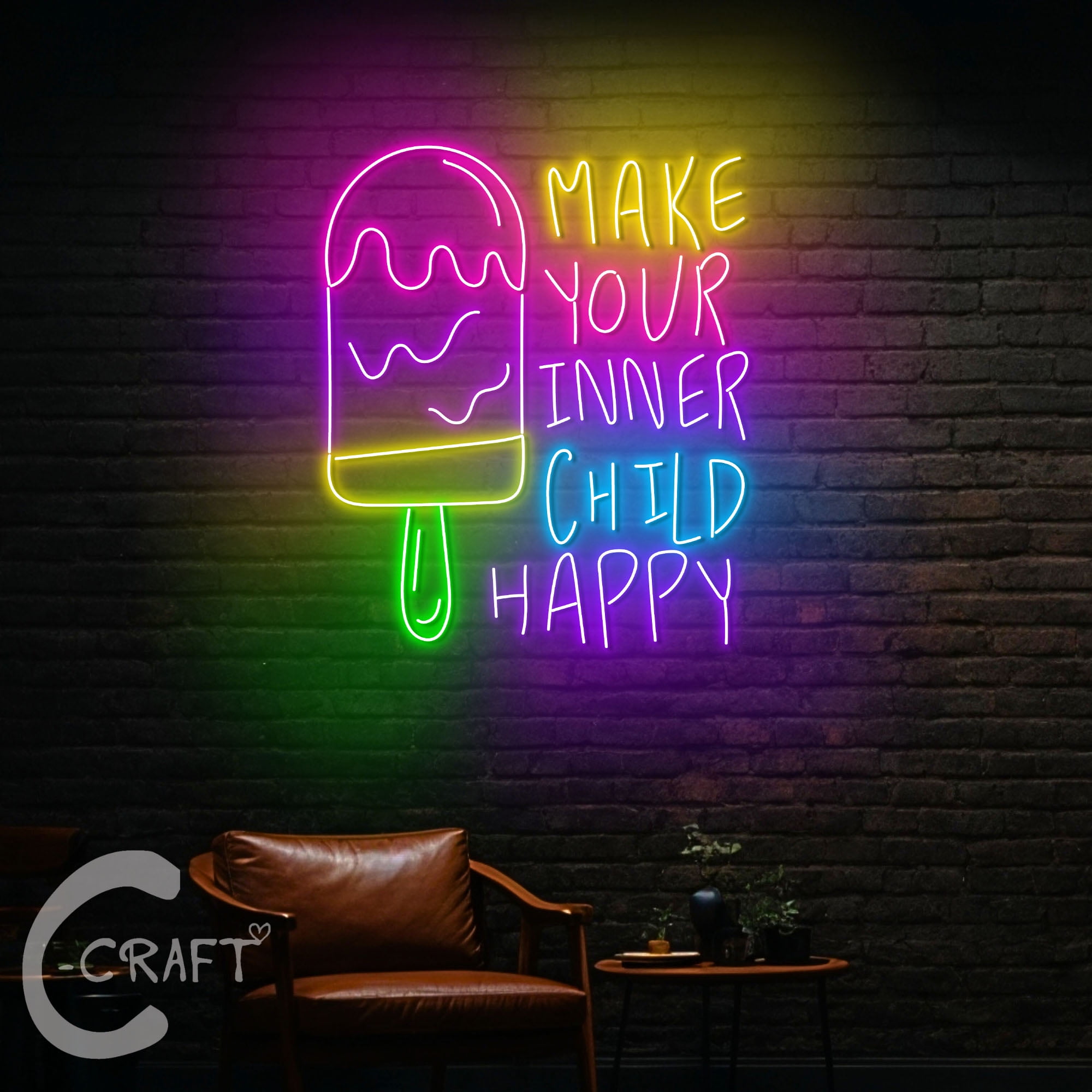 C-CRAFT Make Your Inner Child Happy Neon Led Light Up 20 inch for Ice ...