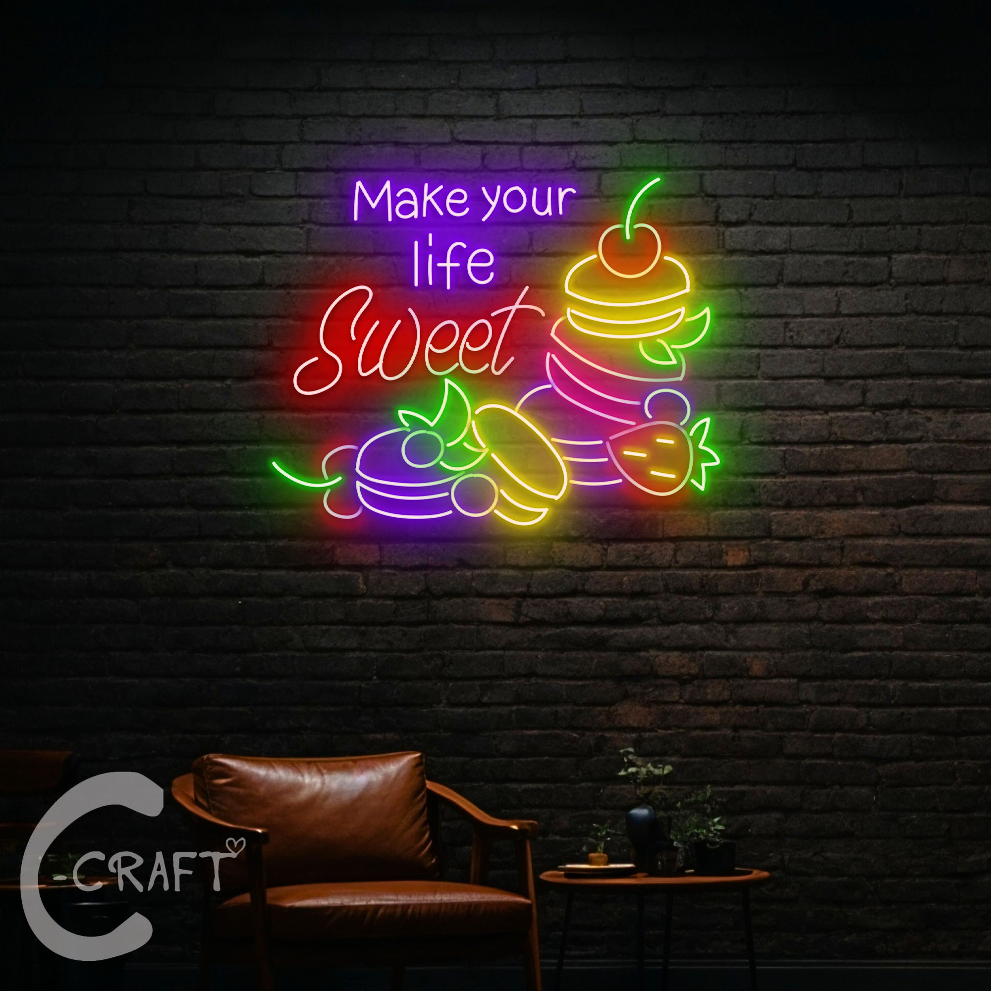 C-CRAFT Make Your Life Sweet Neon Sign LED Light 38 inch for Macaron ...