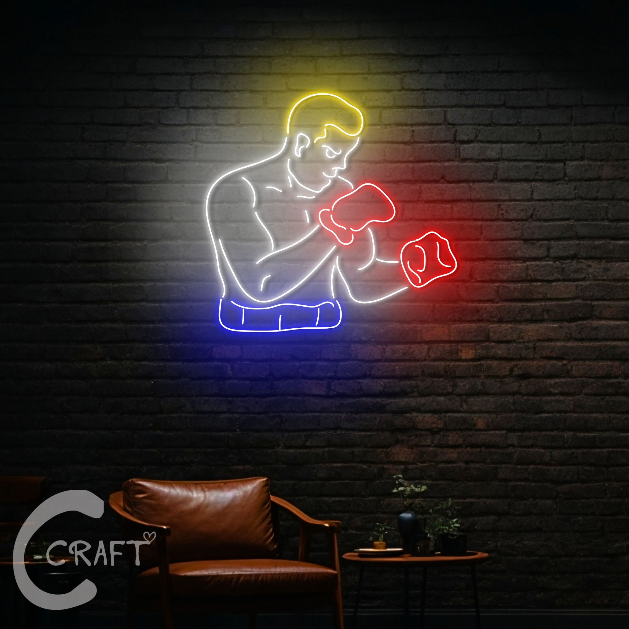 C-CRAFT Man Boxer Neon Led Light Up 23 inch for Boxing Club Wall Decor ...