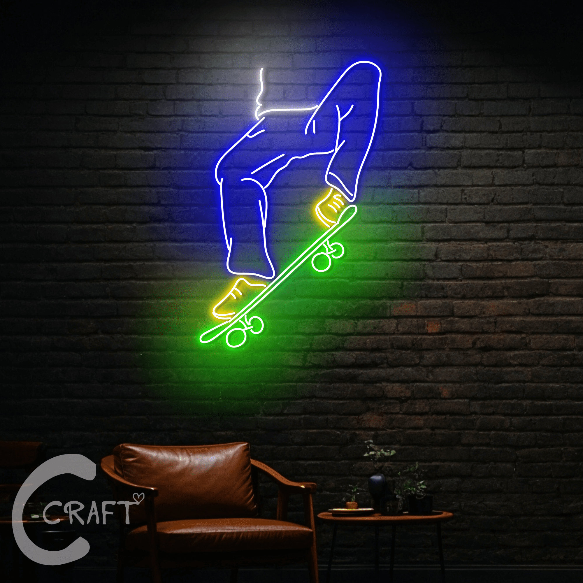 C-CRAFT Man Skateboarding Neon Led Lights 33 inch for Skate Club ...