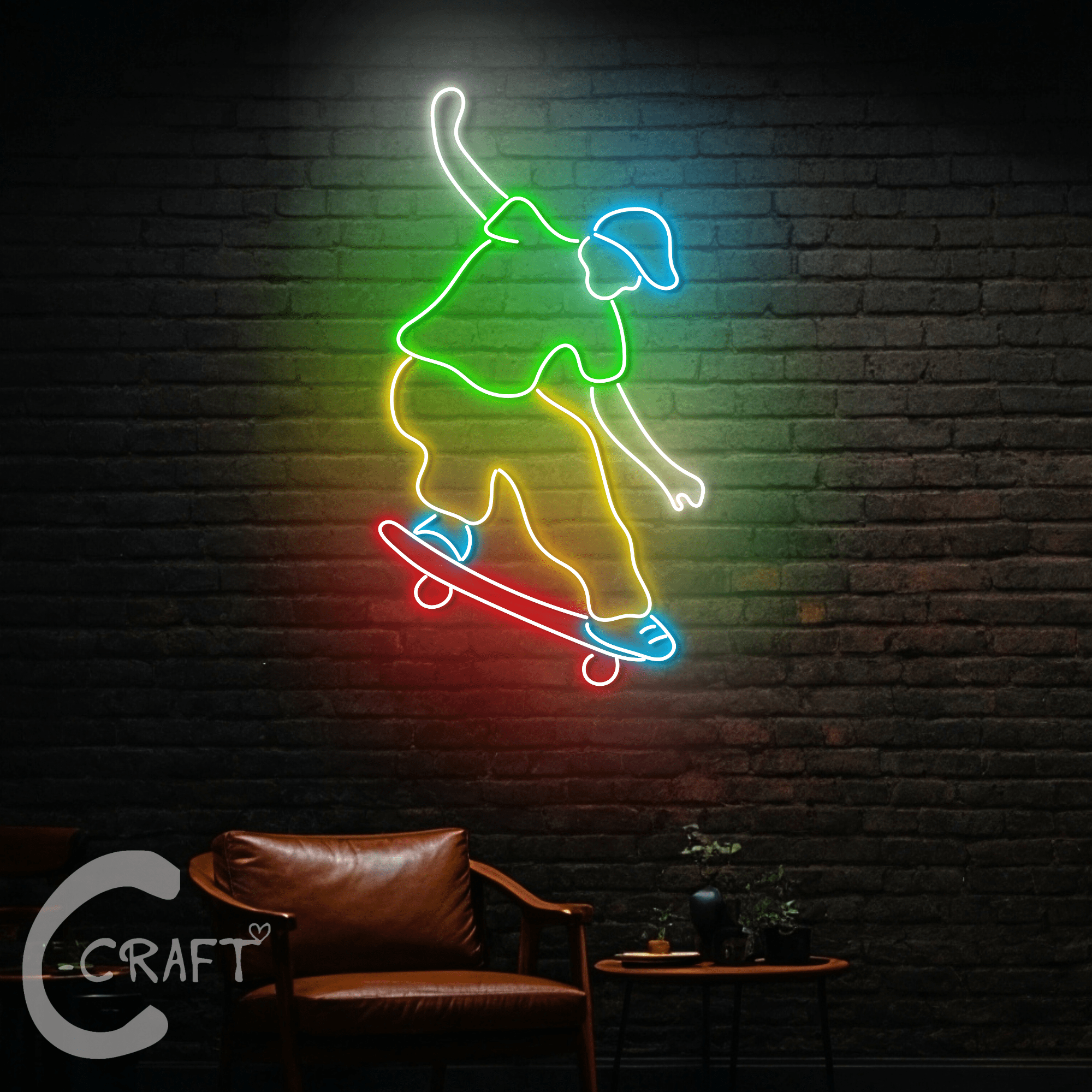 C-CRAFT Man Skateboarding Neon Led Lights 38 inch for Skate Shop Home ...