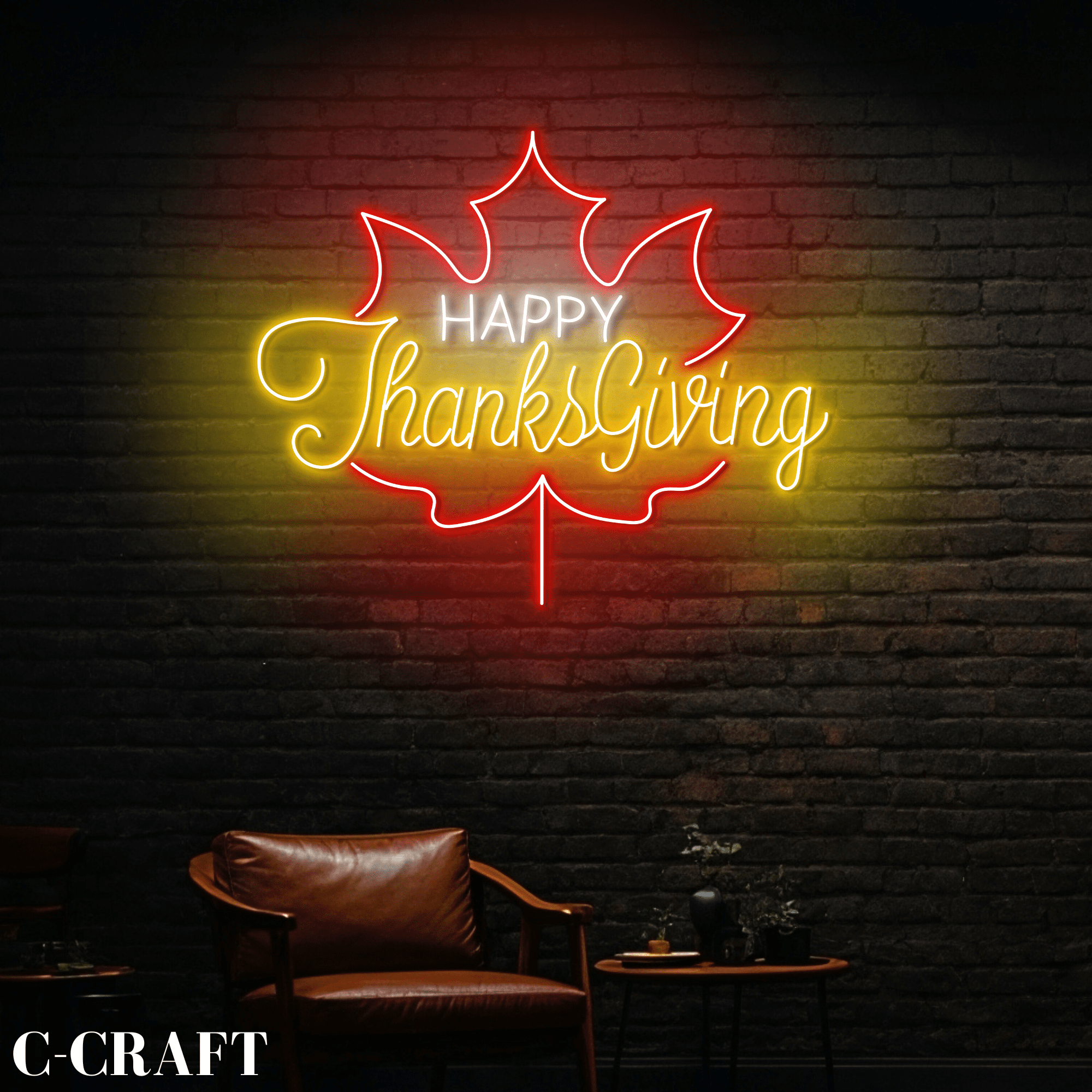 C-CRAFT Maple Leaf Happy Thanksgiving Neon Sign LED Light Acrylic Wall ...