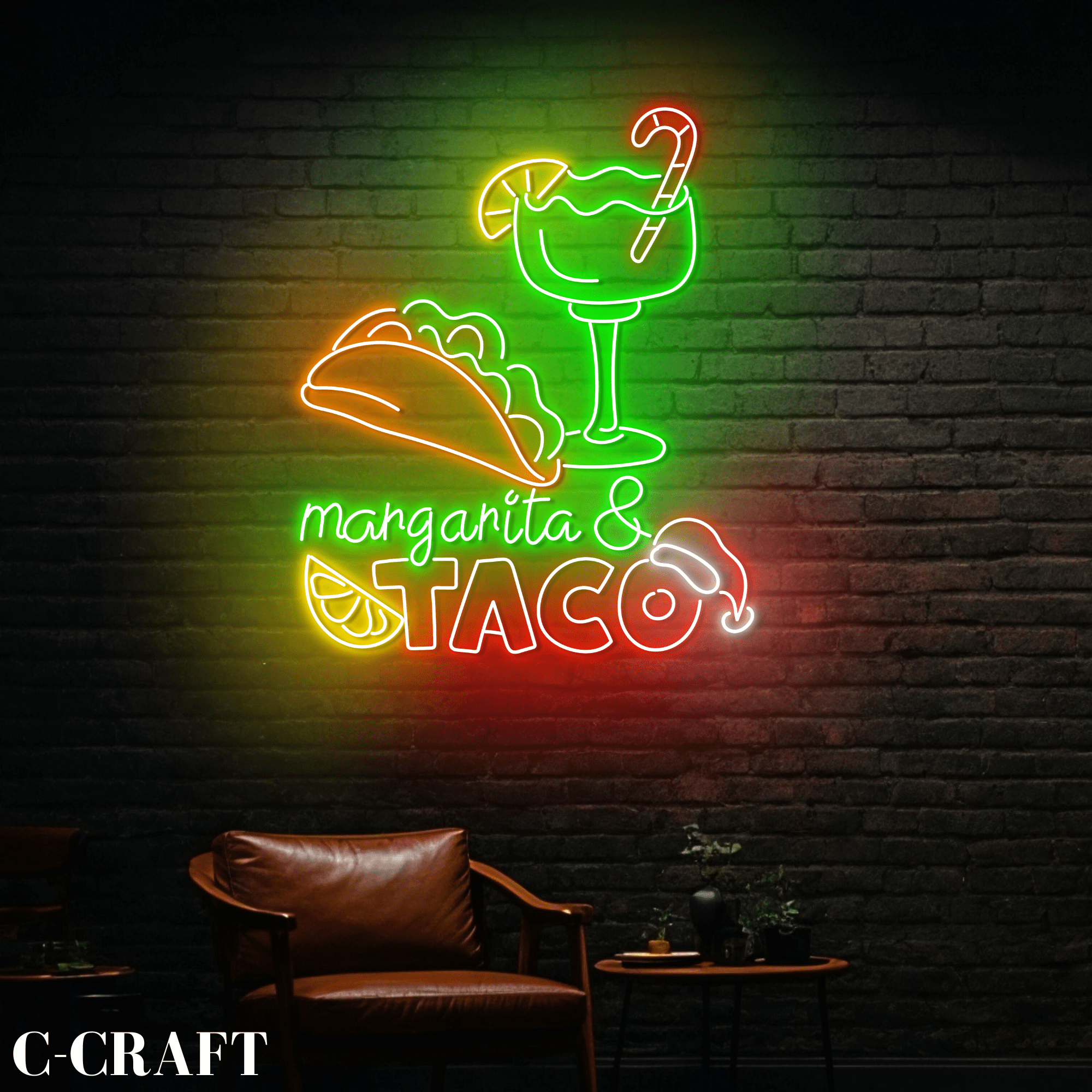 C-CRAFT Margarita & Tacos Christmas Wall Art Led Light Neon Sign For ...
