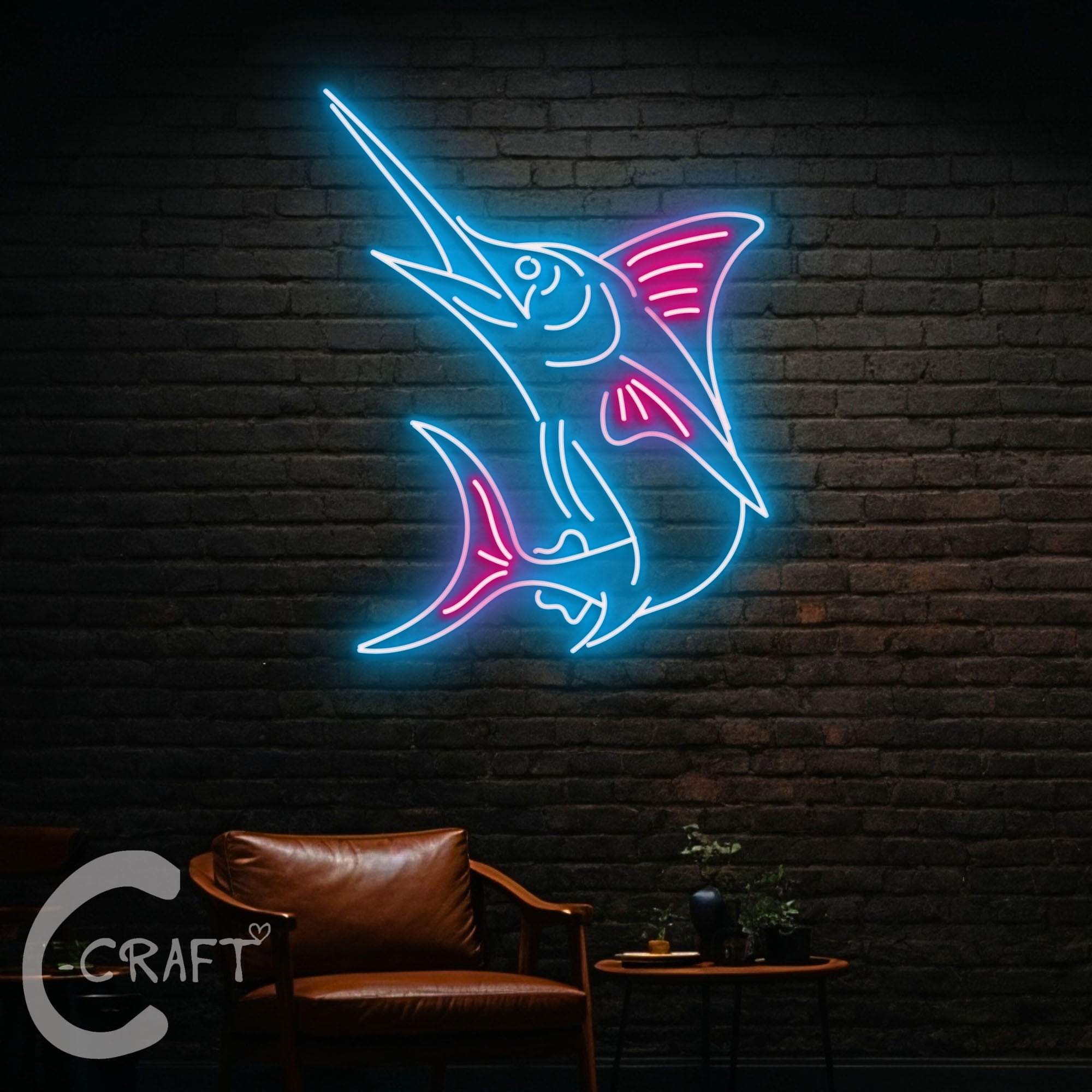 C-CRAFT Marlin Fish Neon Sign LED Light 38 inch for Fish Seafood Shop ...