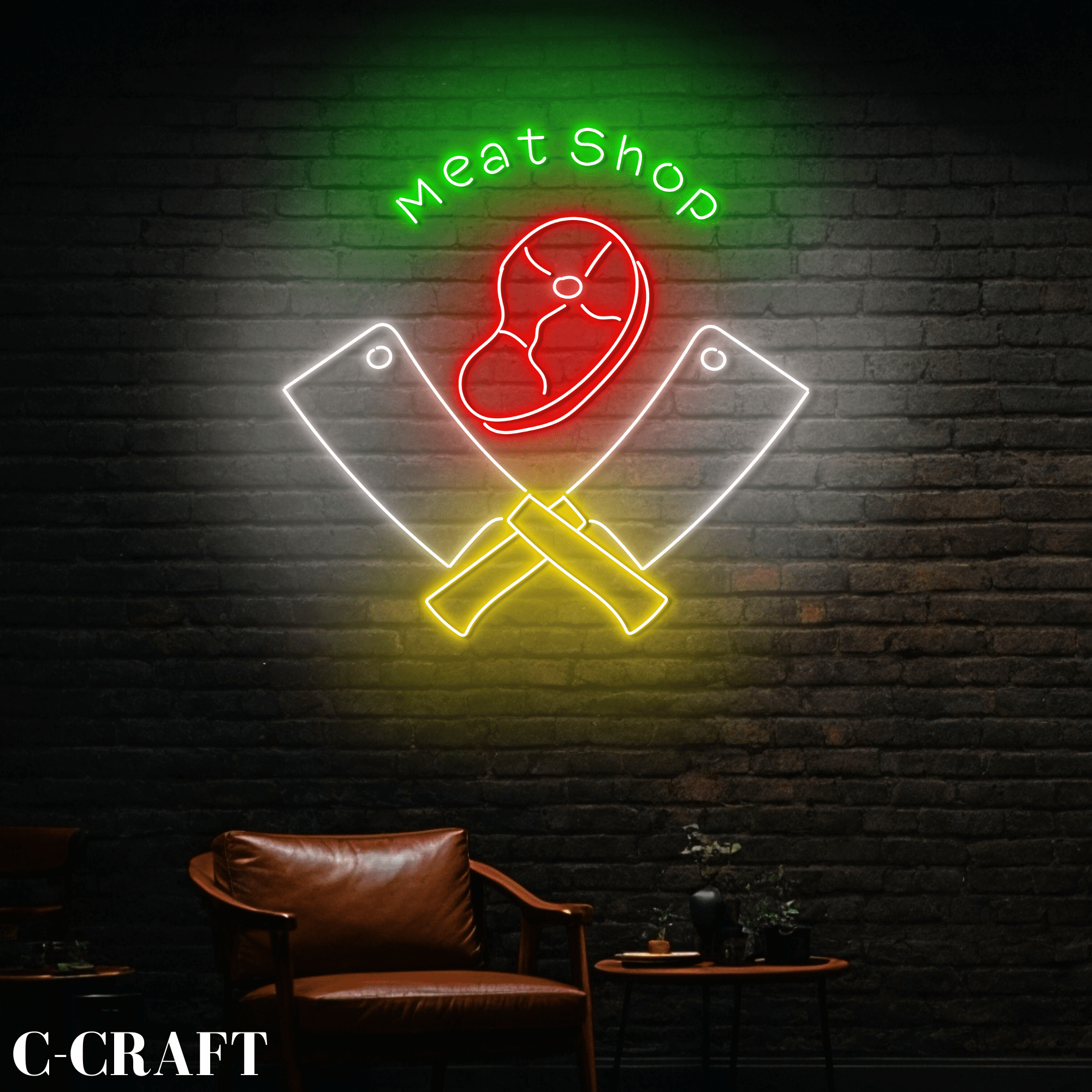 C-CRAFT Meat Shop Wall Art Led Light Neon Sign For Butcher Meat Shop ...
