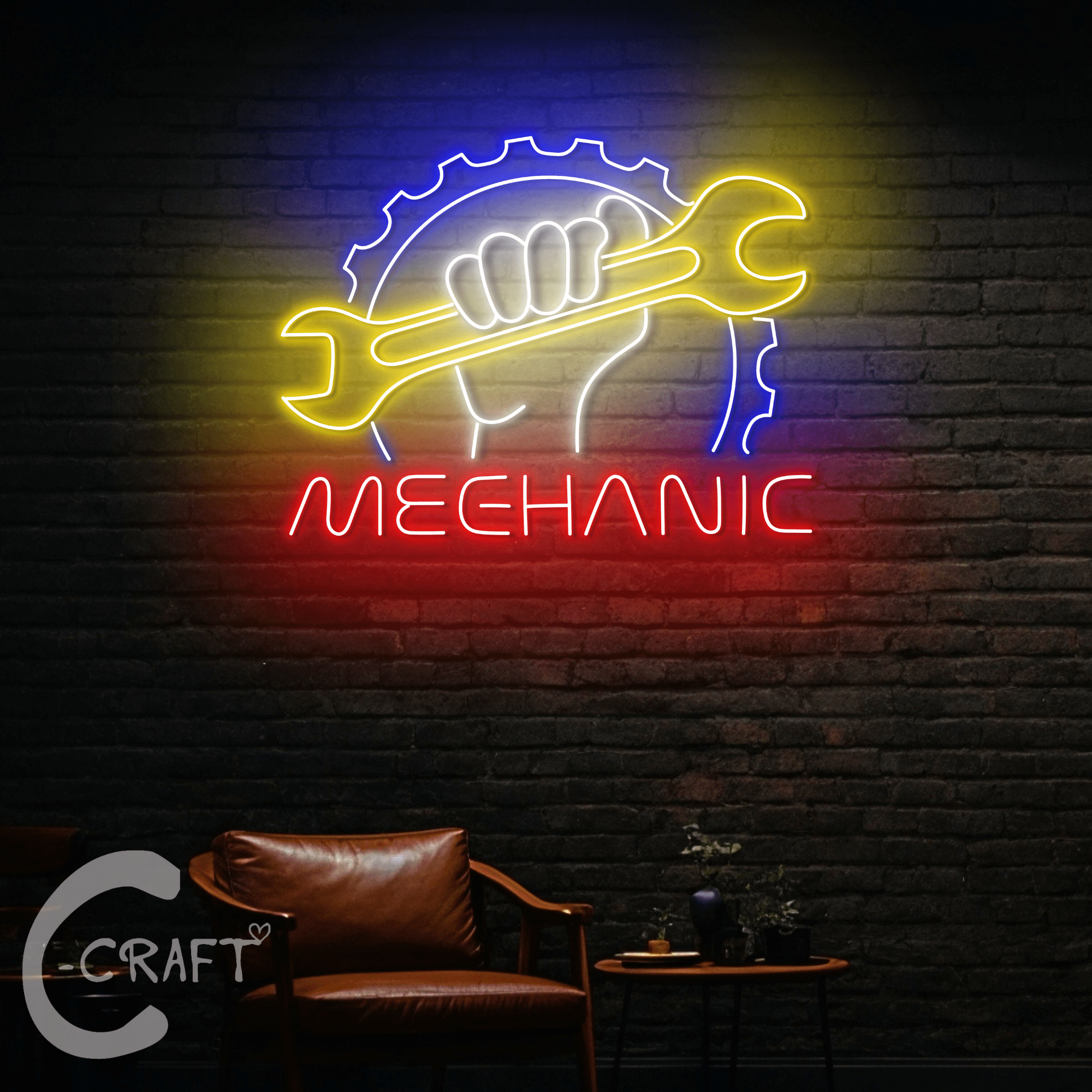 C-CRAFT Mechanic Neon Led Light Up 35 inch for Car Garage Workshop Wall ...