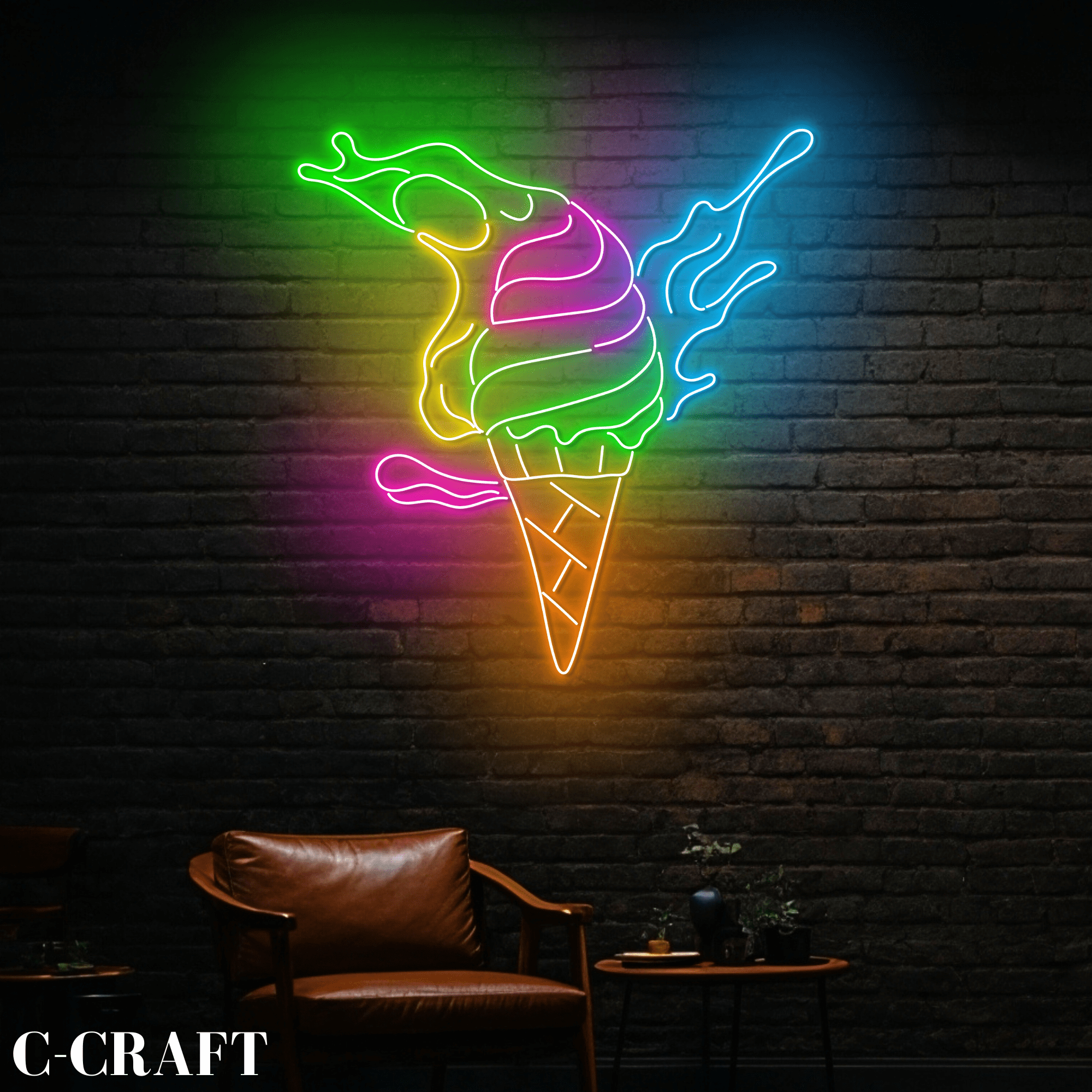 C-CRAFT Melting Colorful Ice Cream Neon Led Light Wall Art For Ice ...