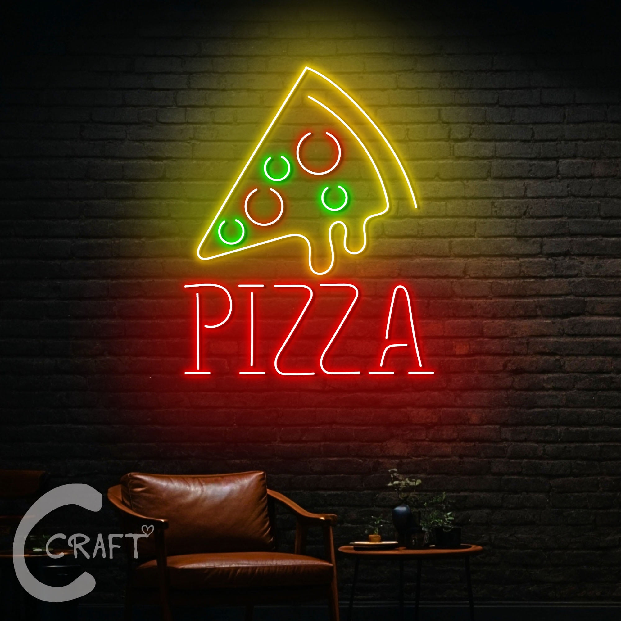 C-CRAFT Melting Pizza Neon Led Light Up 30 inch for Pizza Restaurant ...