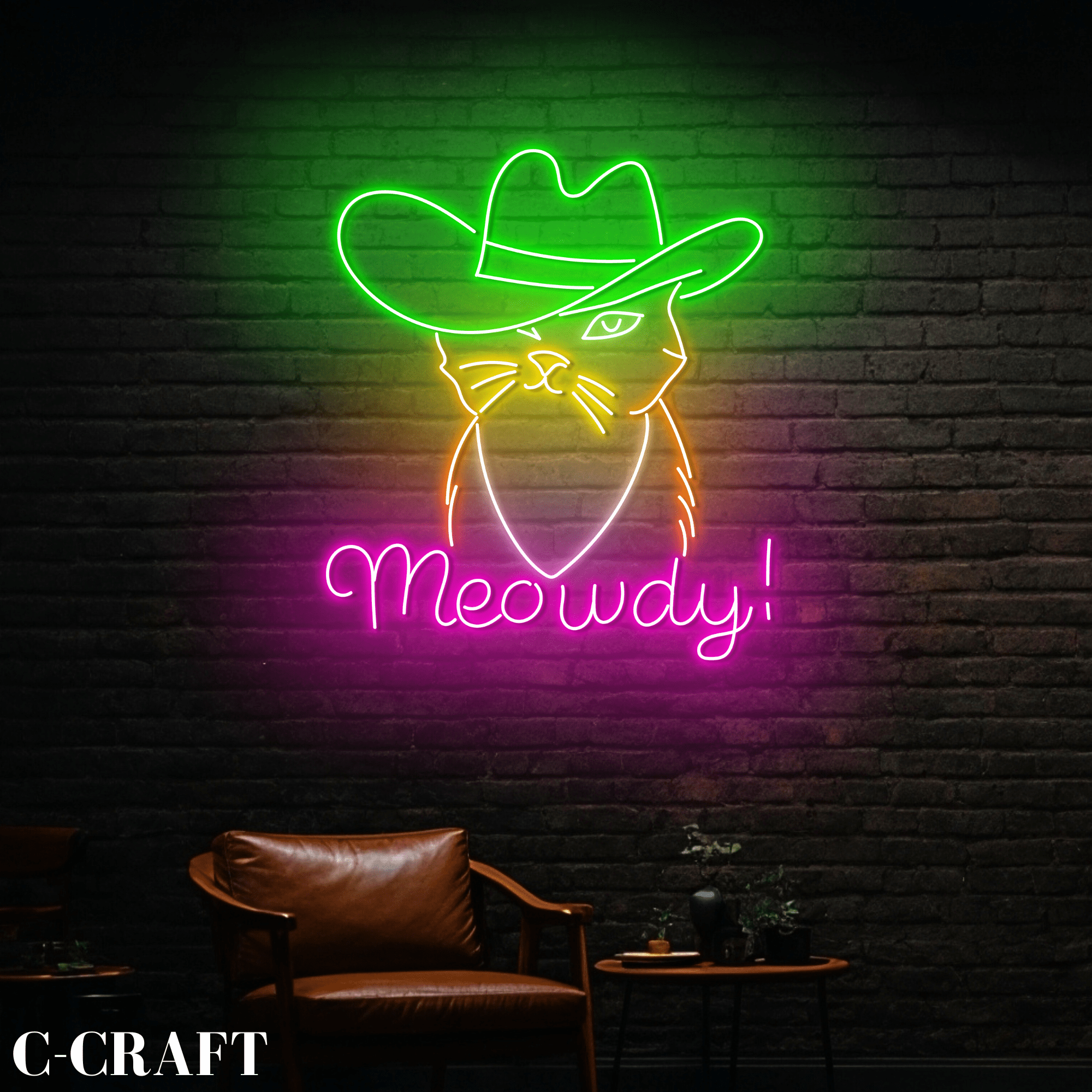 C-CRAFT Meowdy Cowboy Cat Wall Art Led Light Neon Sign For Cowboy Bar ...
