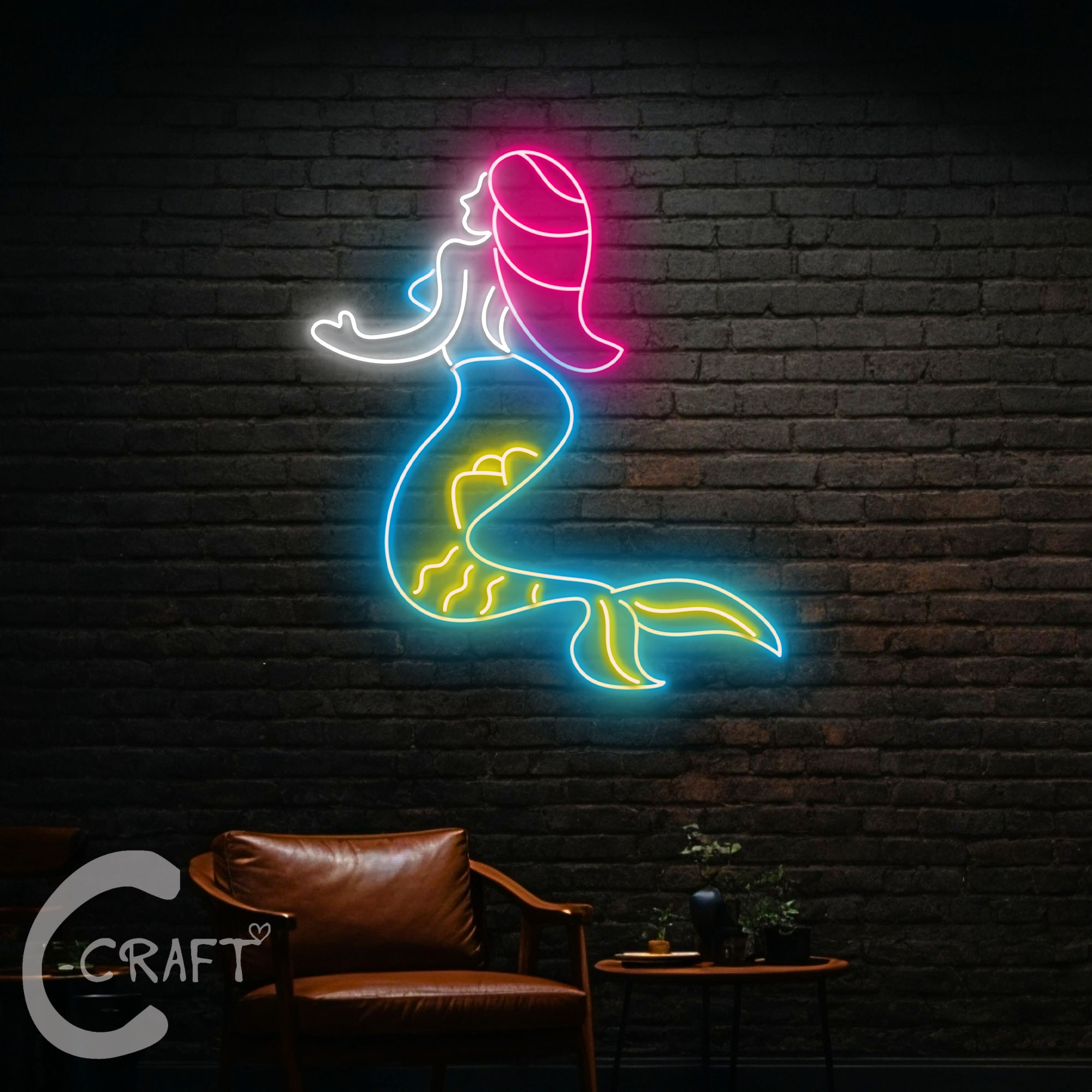 C-CRAFT Mermaid Fairy Neon Led Light Up 33 inch for Girl Bedroom Wall ...