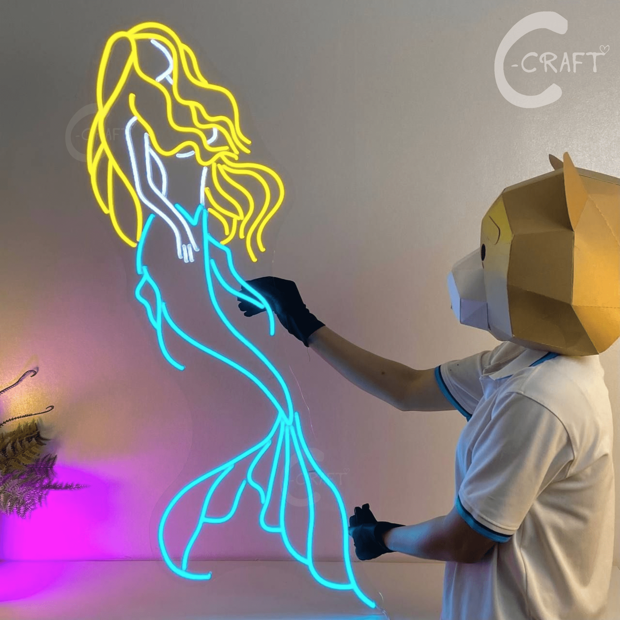 C-CRAFT Mermaid Neon Light Led Sign 35 inch for Girls Bedroom Wall Art ...